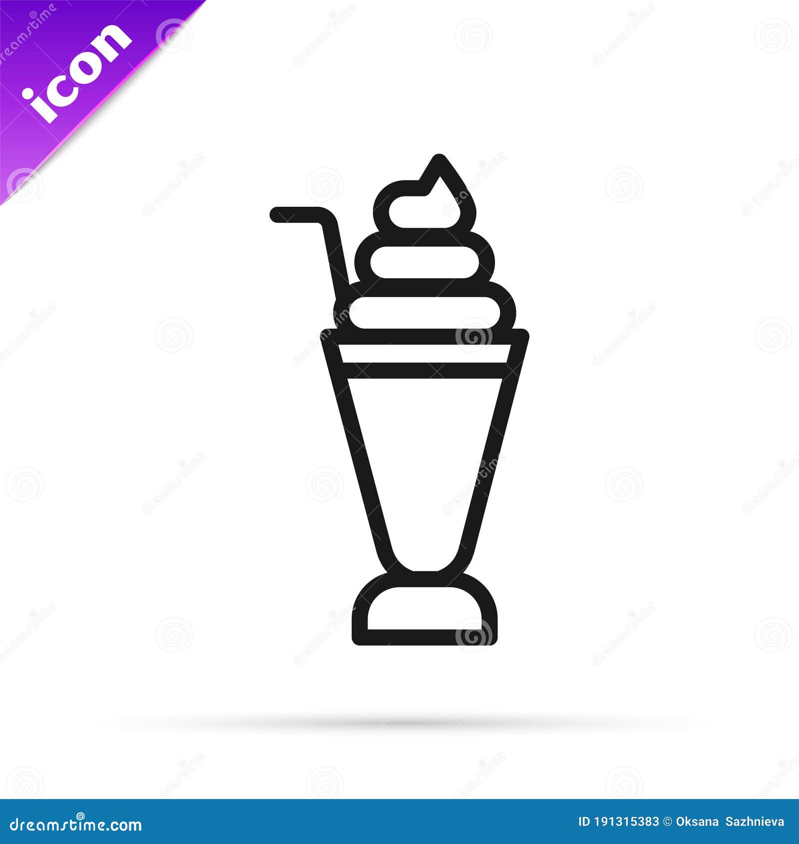 Black Line Milkshake Icon Isolated On White Background. Plastic Cup ...