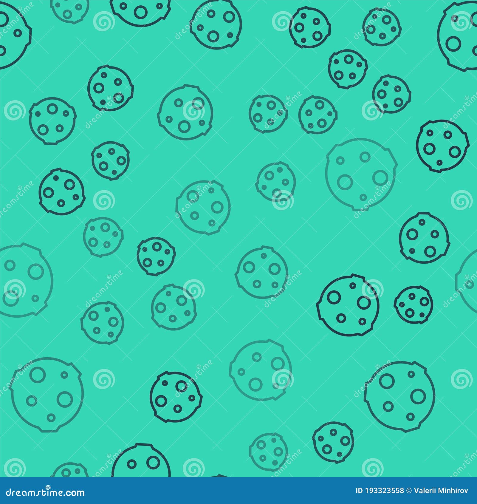 Black Line Moon Icon Isolated Seamless Pattern on Green Background ...