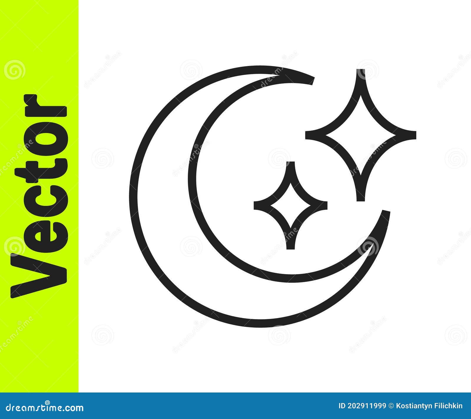 Black Line Moon and Stars Icon Isolated on White Background. Vector ...