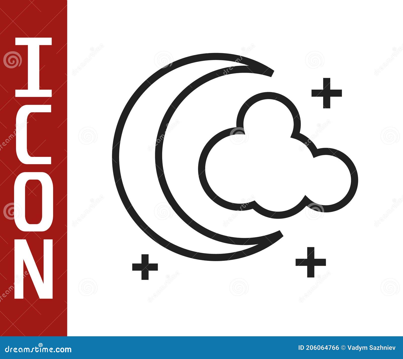 Black Line Moon and Stars Icon Isolated on White Background. Vector ...