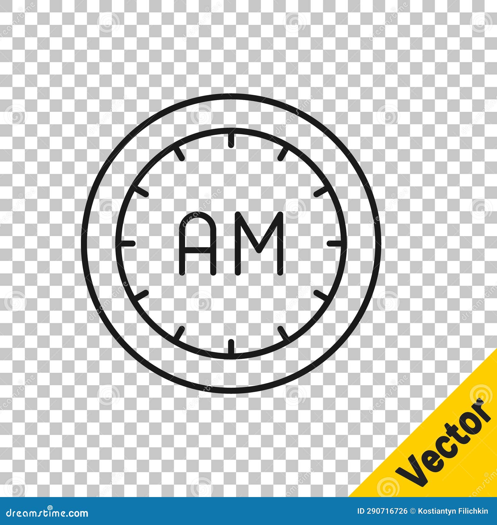 Black Line Morning Time Icon Isolated on Transparent Background. Time ...