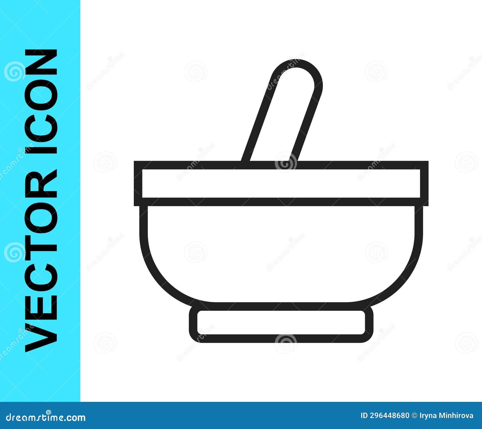 Black Line Mortar and Pestle Icon Isolated on White Background. Vector ...