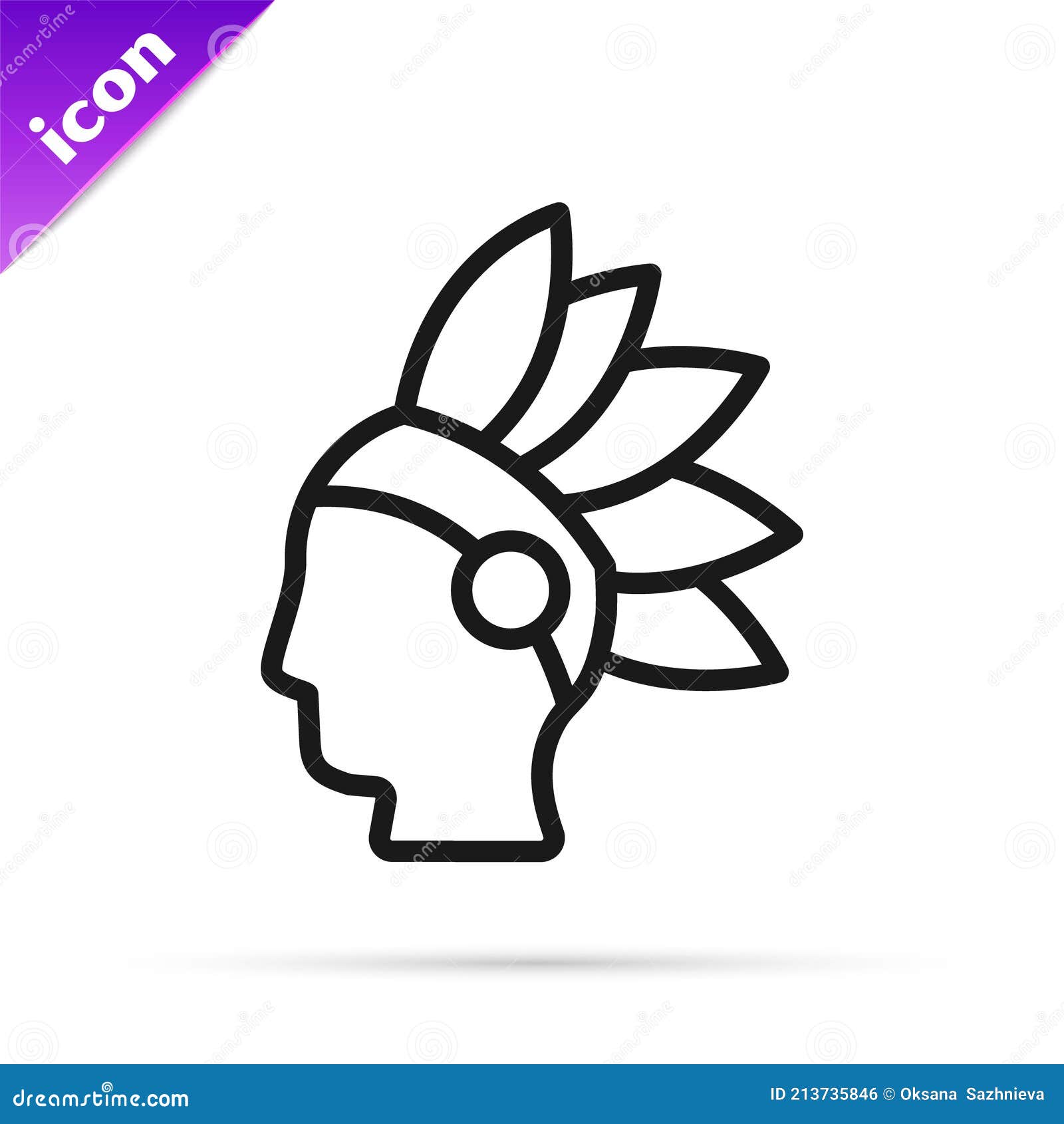 Black Line Native American Indian Icon Isolated on White Background ...