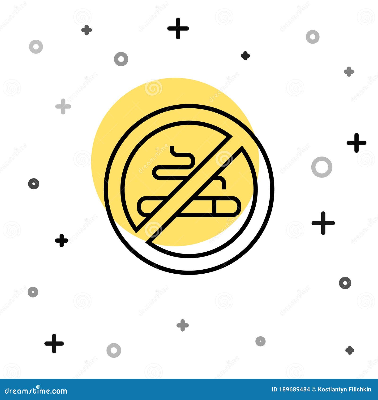 Black Line No Smoking Icon Isolated on White Background. Cigarette ...