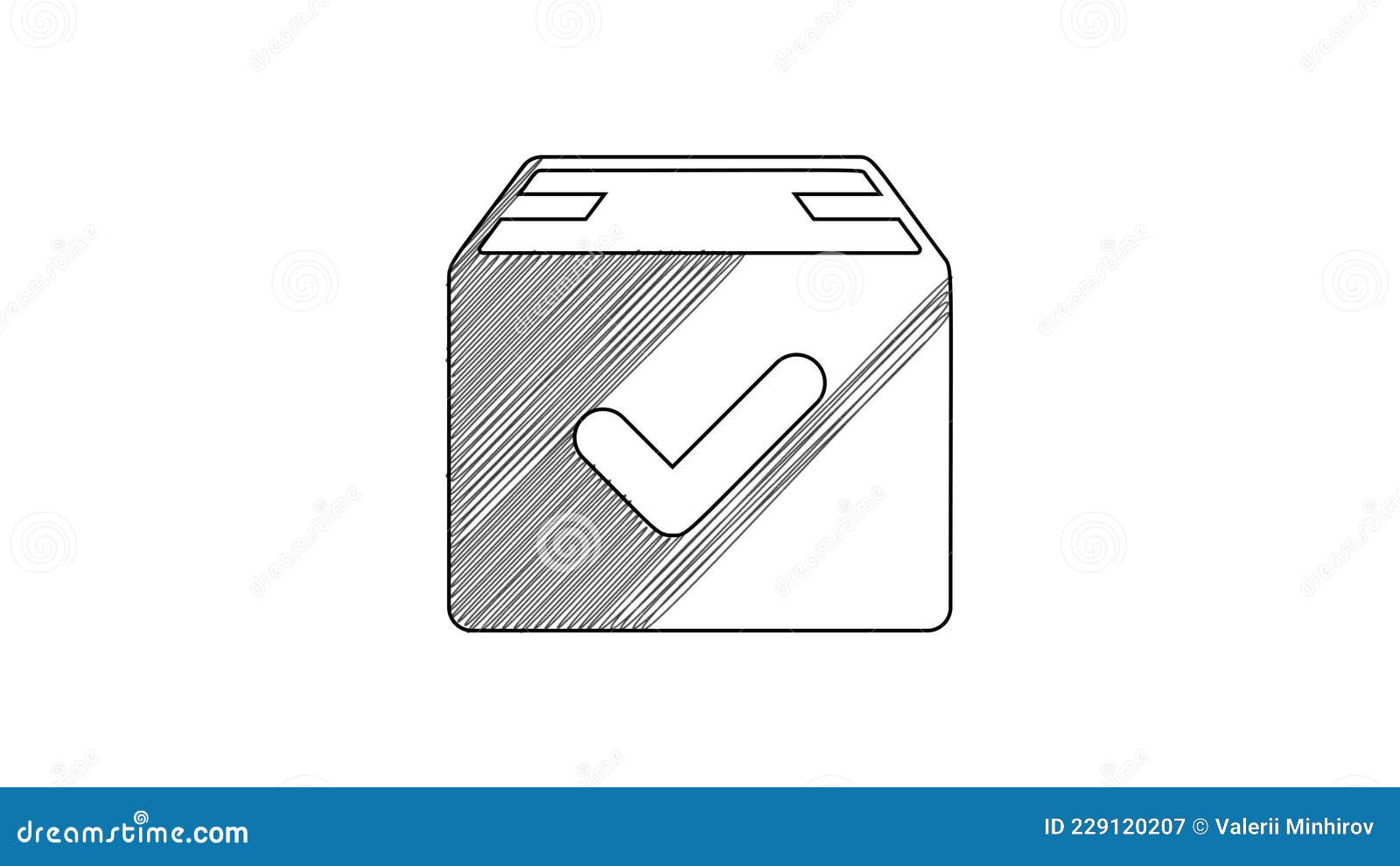 Black Line Package Box with Check Mark Icon Isolated on White ...