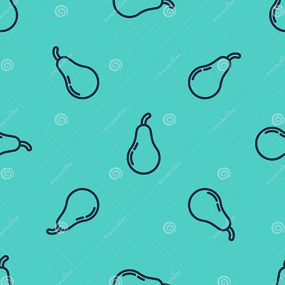 Black Line Pear Icon Isolated Black Line Background. Fruit with Leaf ...