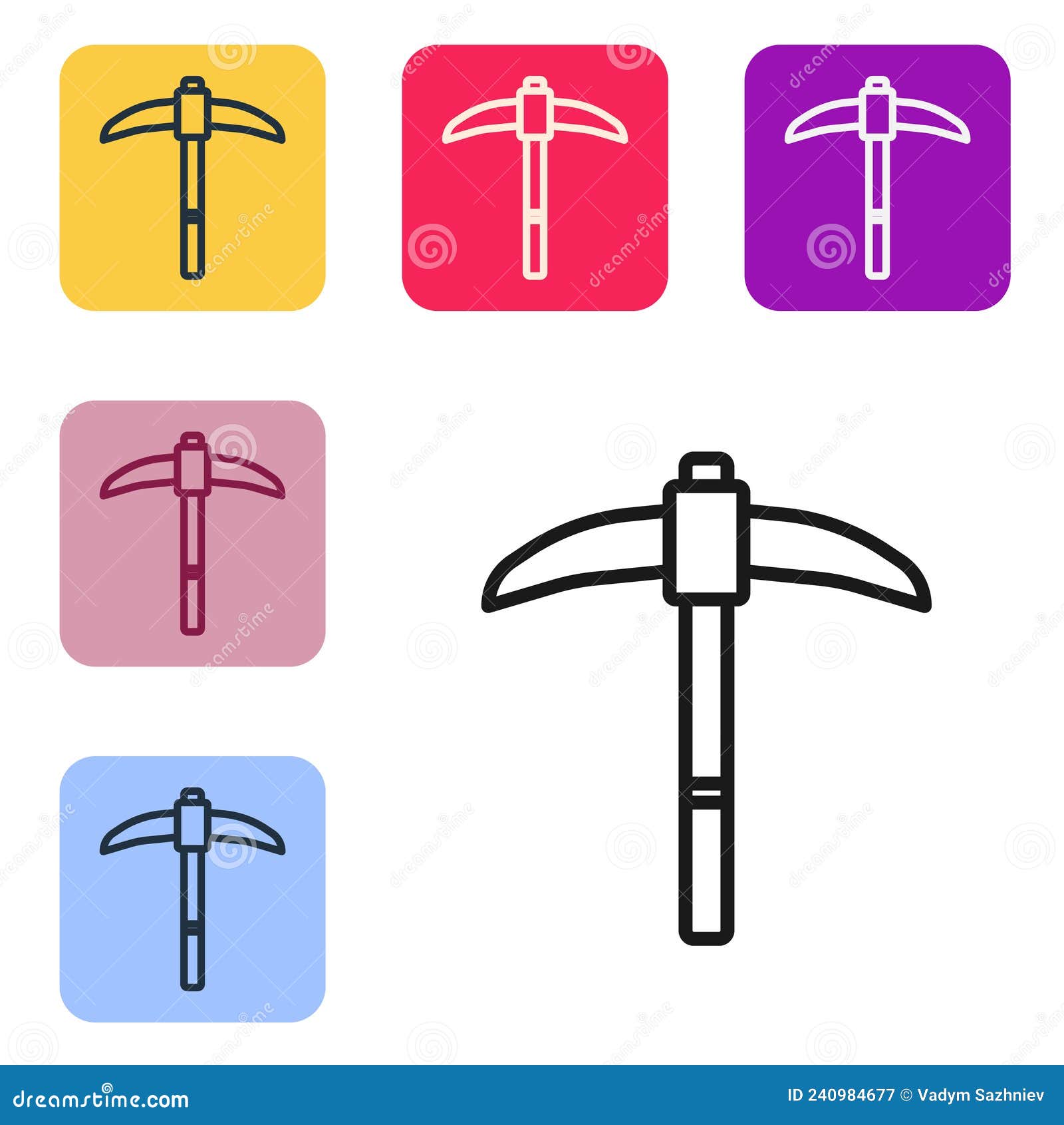 Black Line Pickaxe Icon Isolated on White Background. Set Icons in ...