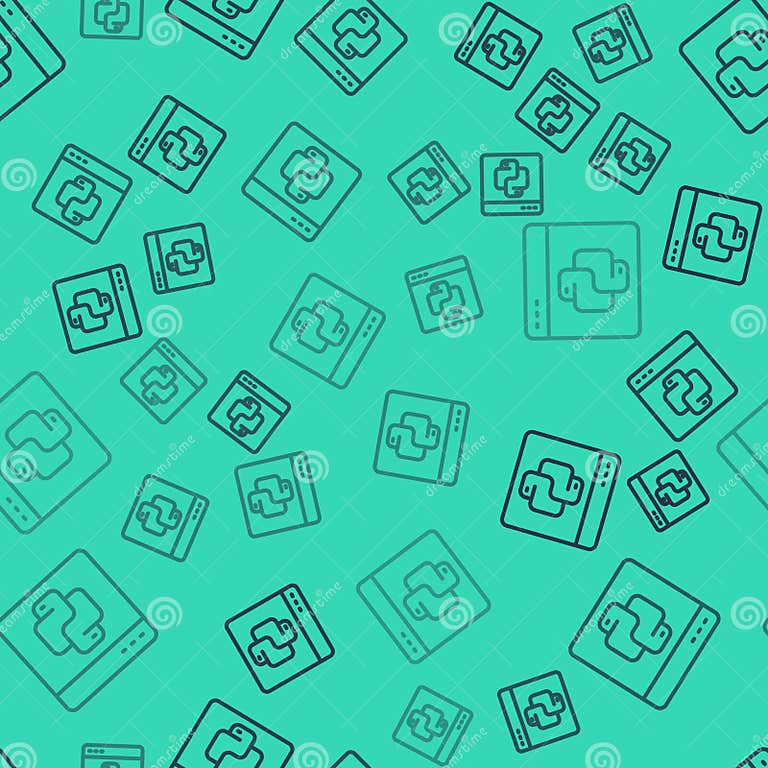 Black Line Python Programming Language Icon Isolated Seamless Pattern On Green Background 