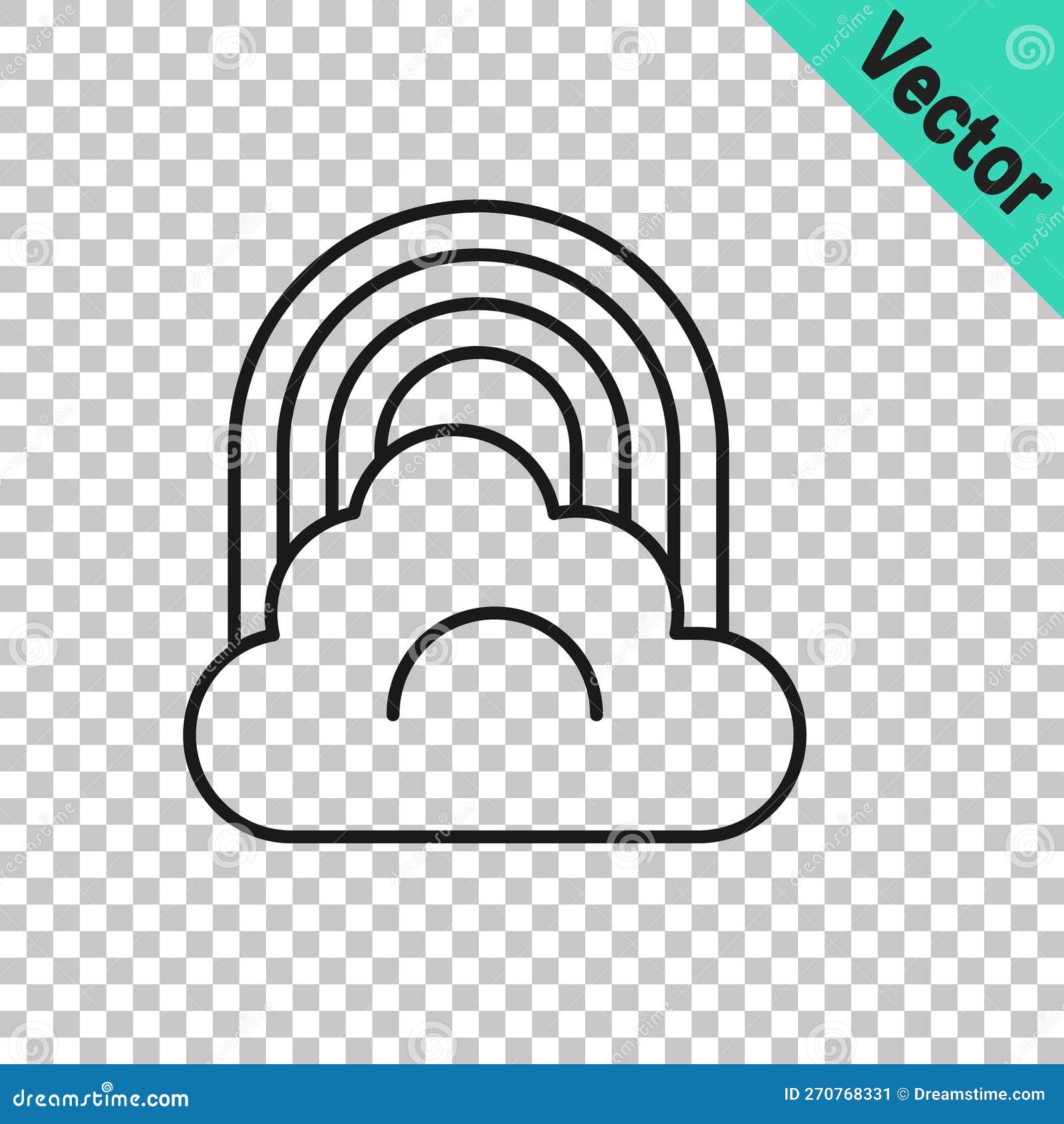 Black Line Rainbow with Cloud Icon Isolated on Transparent Background ...