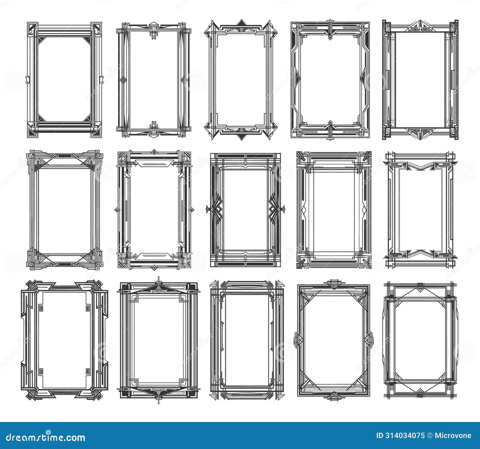 Black Line Rectangular Calligraphic Frames. Outline Vintage Art Deco ...