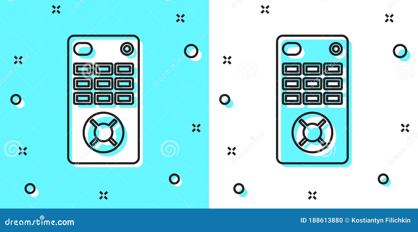 Black Line Remote Control Icon Isolated on Green and White Background ...