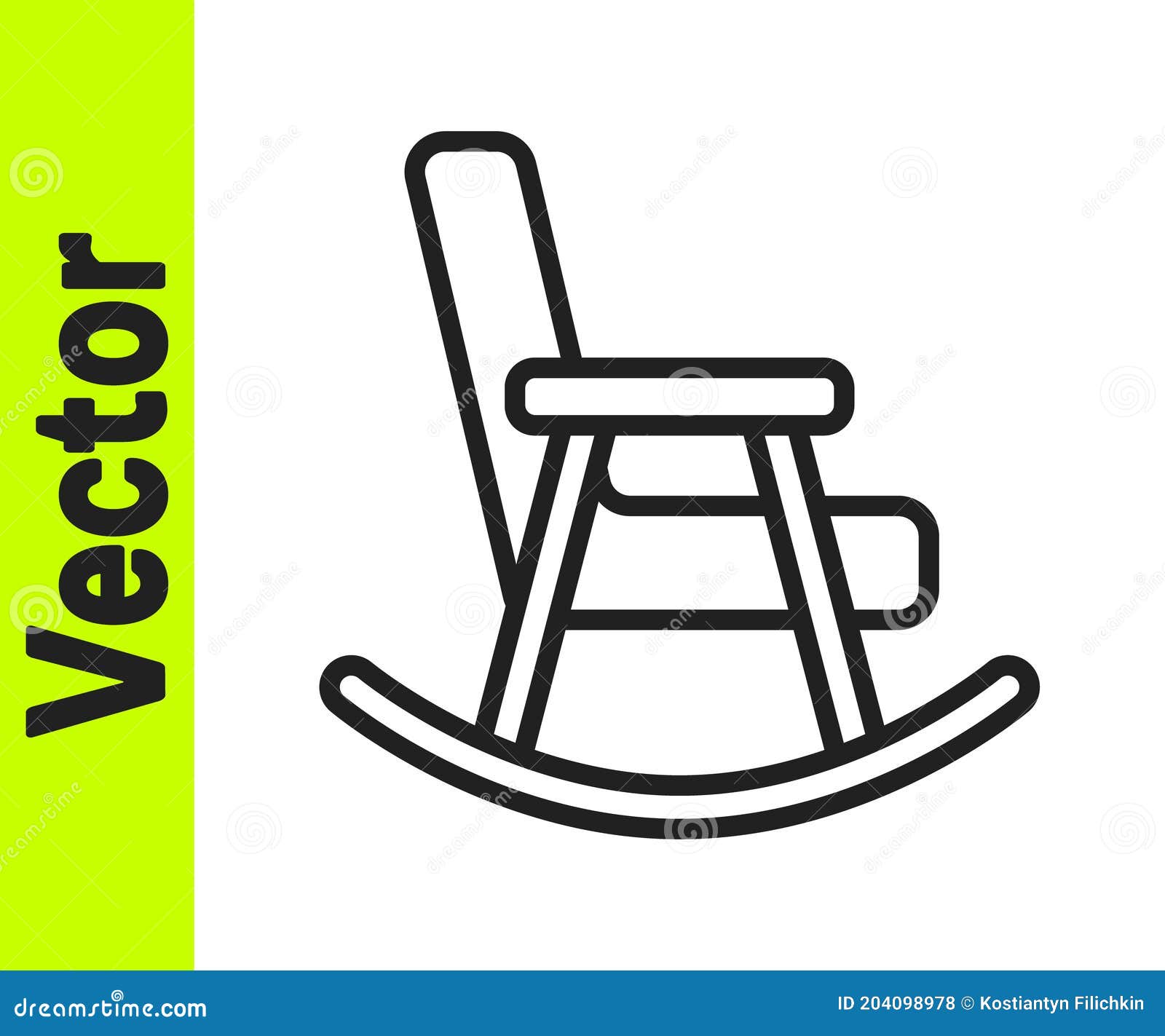 Black Line Rocking Chair Icon Isolated on White Background. Vector ...
