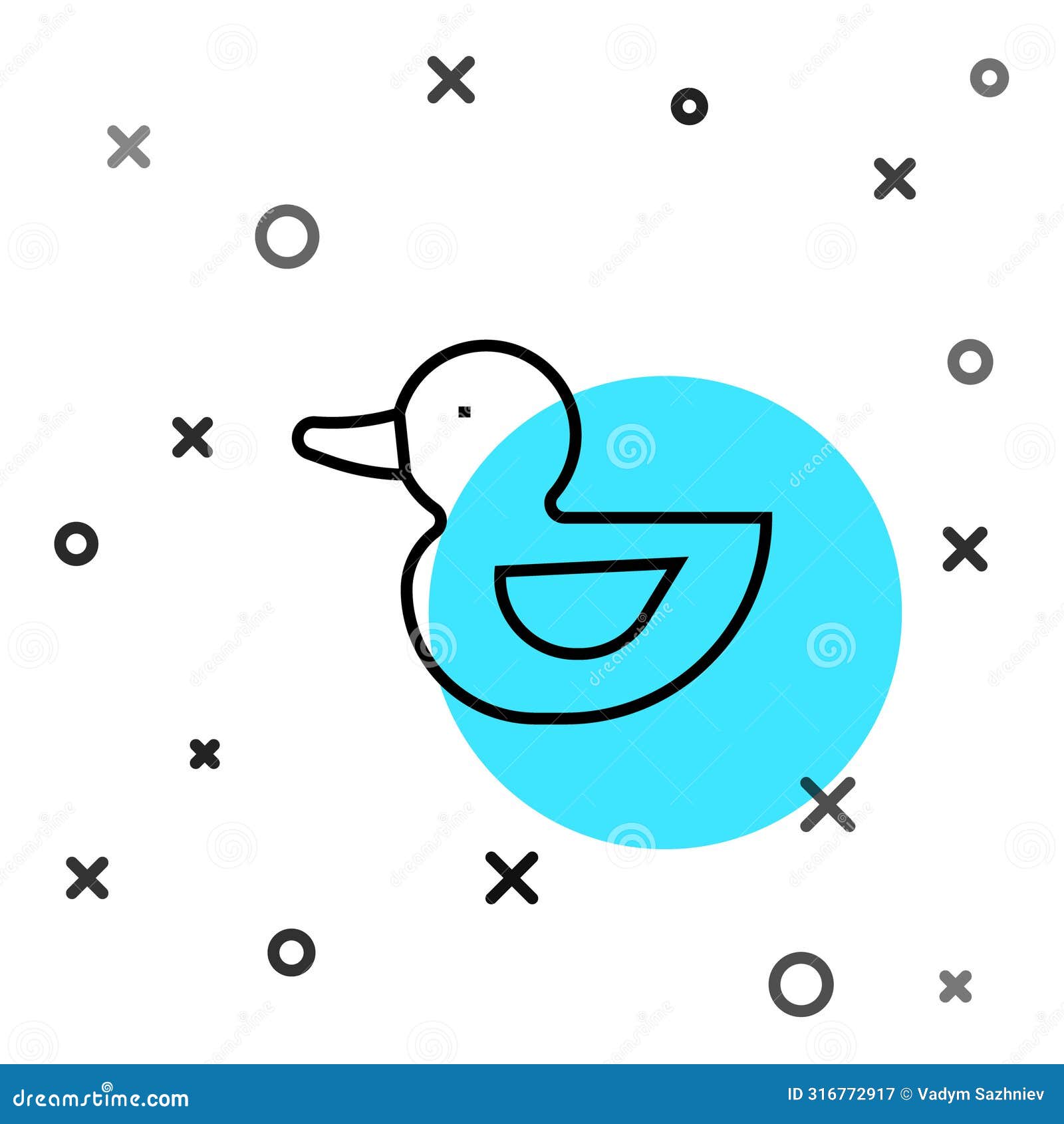 Black Line Rubber Duck Icon Isolated on White Background. Random ...