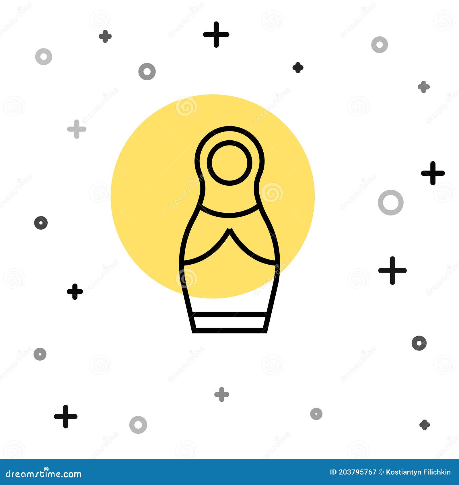 Black Line Russian Doll Matryoshka Icon Isolated on White Background ...