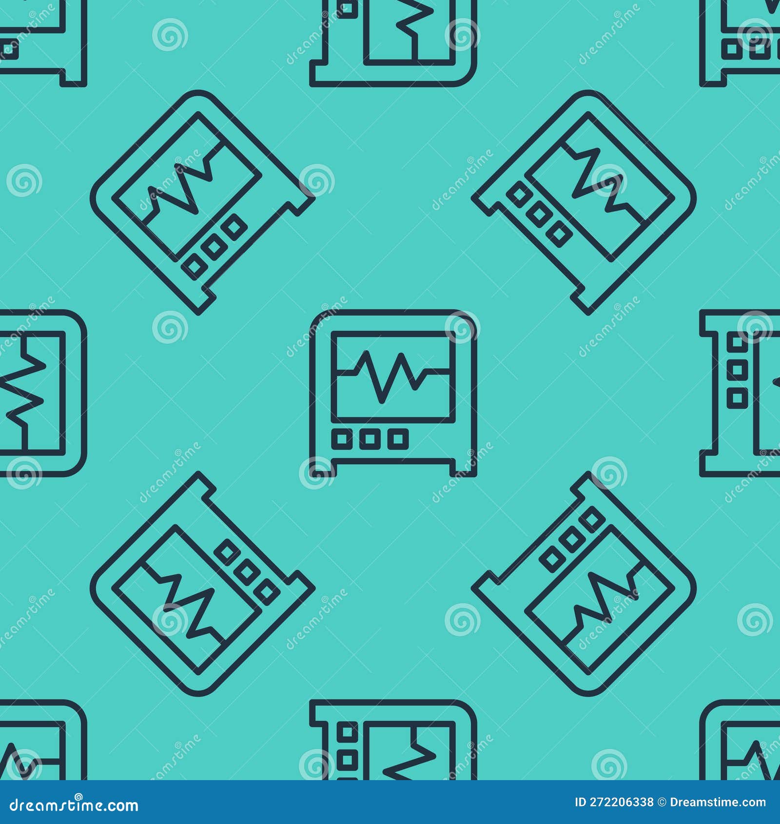 Black Line Seismograph Icon Isolated Seamless Pattern on Green ...