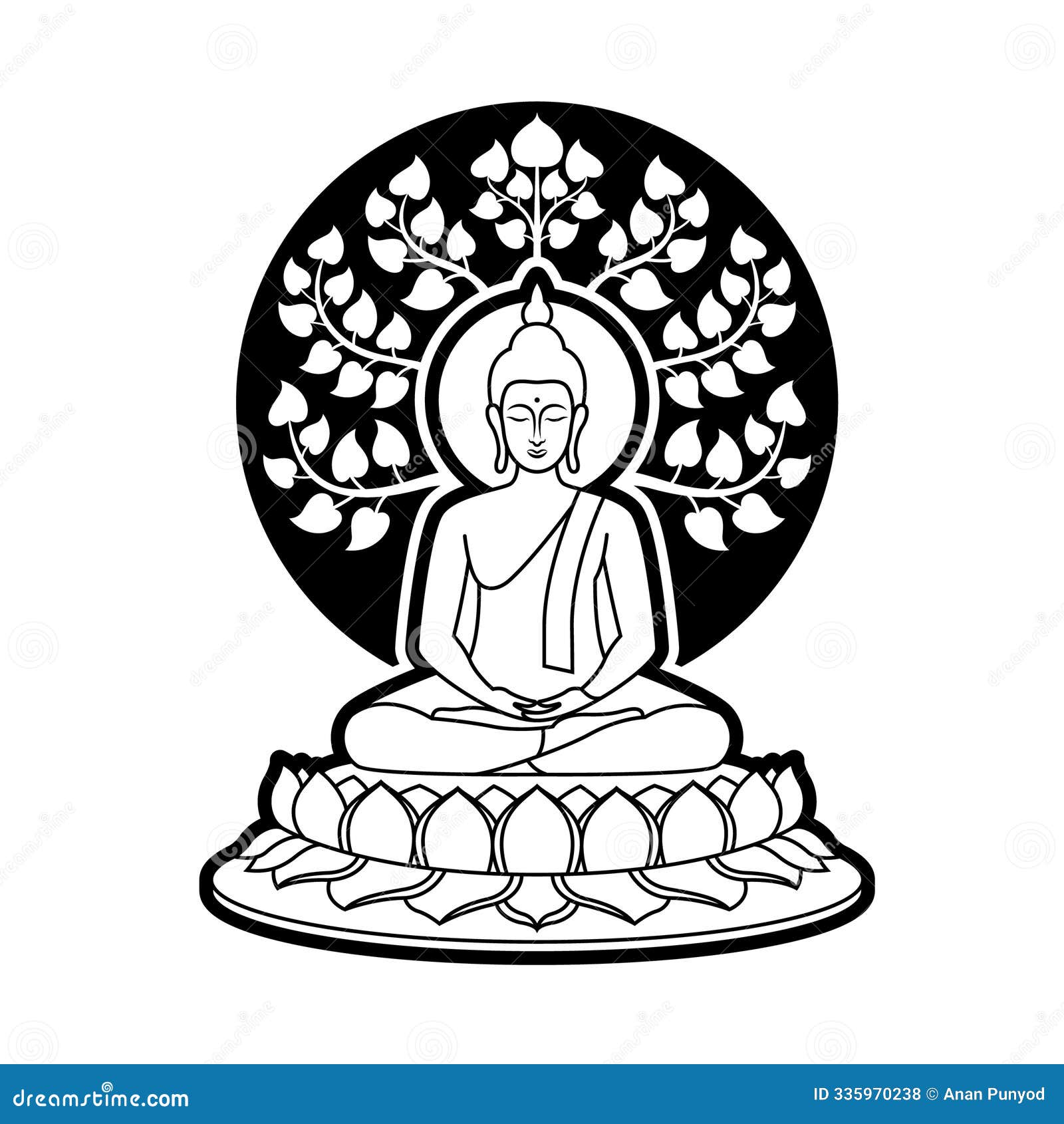Line Art Buddha Purnima Background With Floral Decoration Cartoon ...