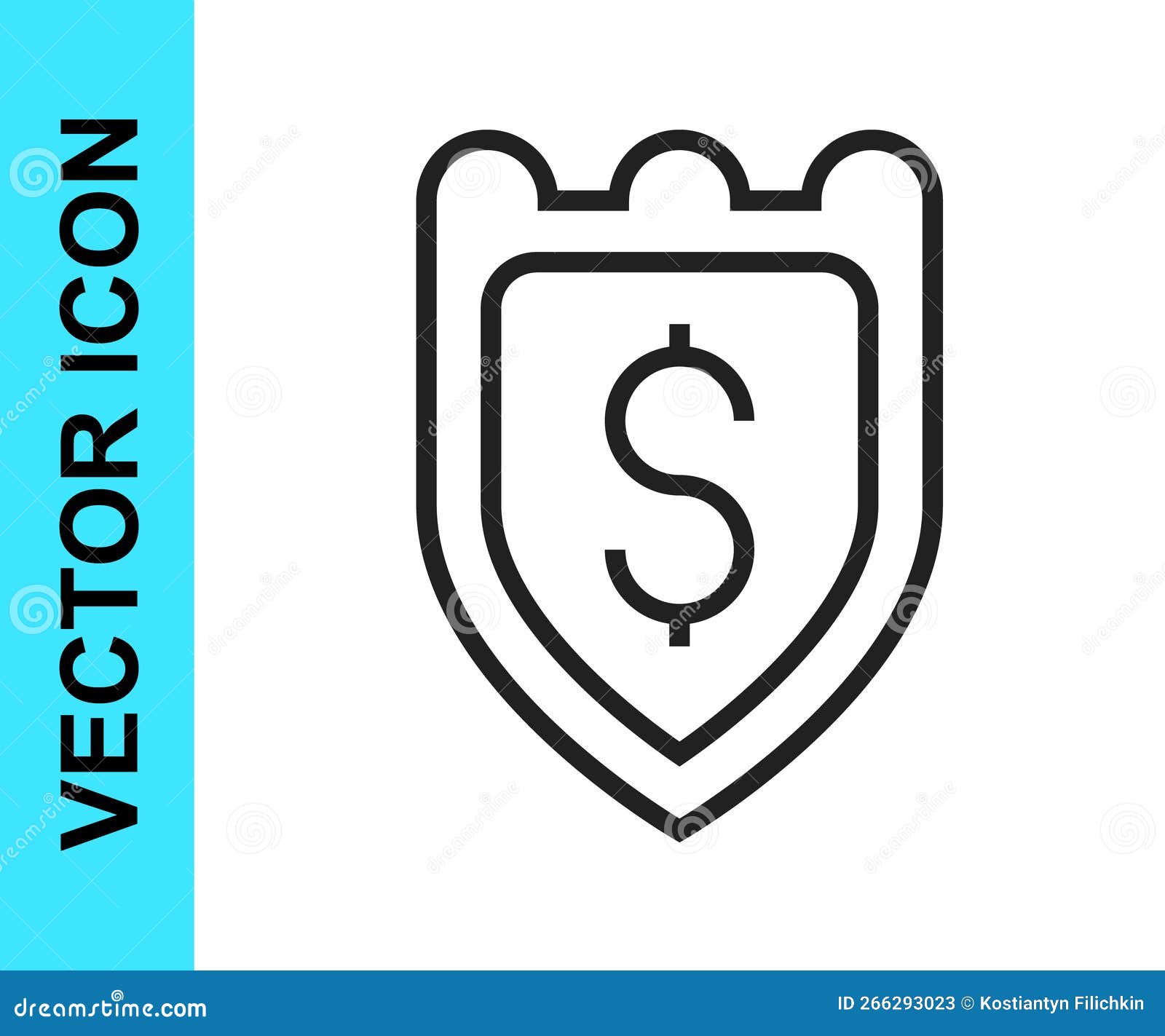 Black Line Shield with Dollar Symbol Icon Isolated on White Background ...
