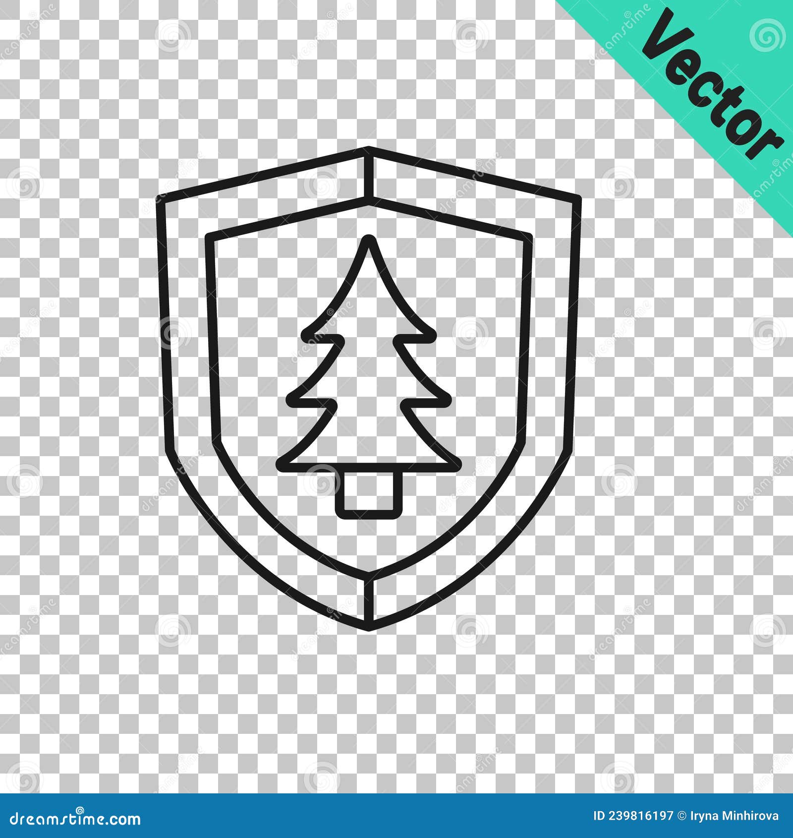 Black Line Shield with Tree Icon Isolated on Transparent Background ...