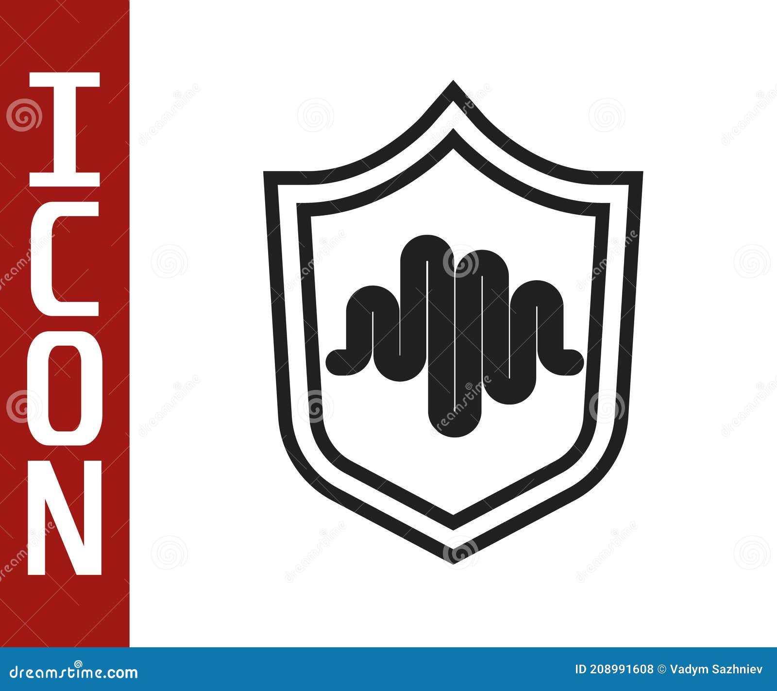 Black Line Shield Voice Recognition Icon Isolated on White Background ...