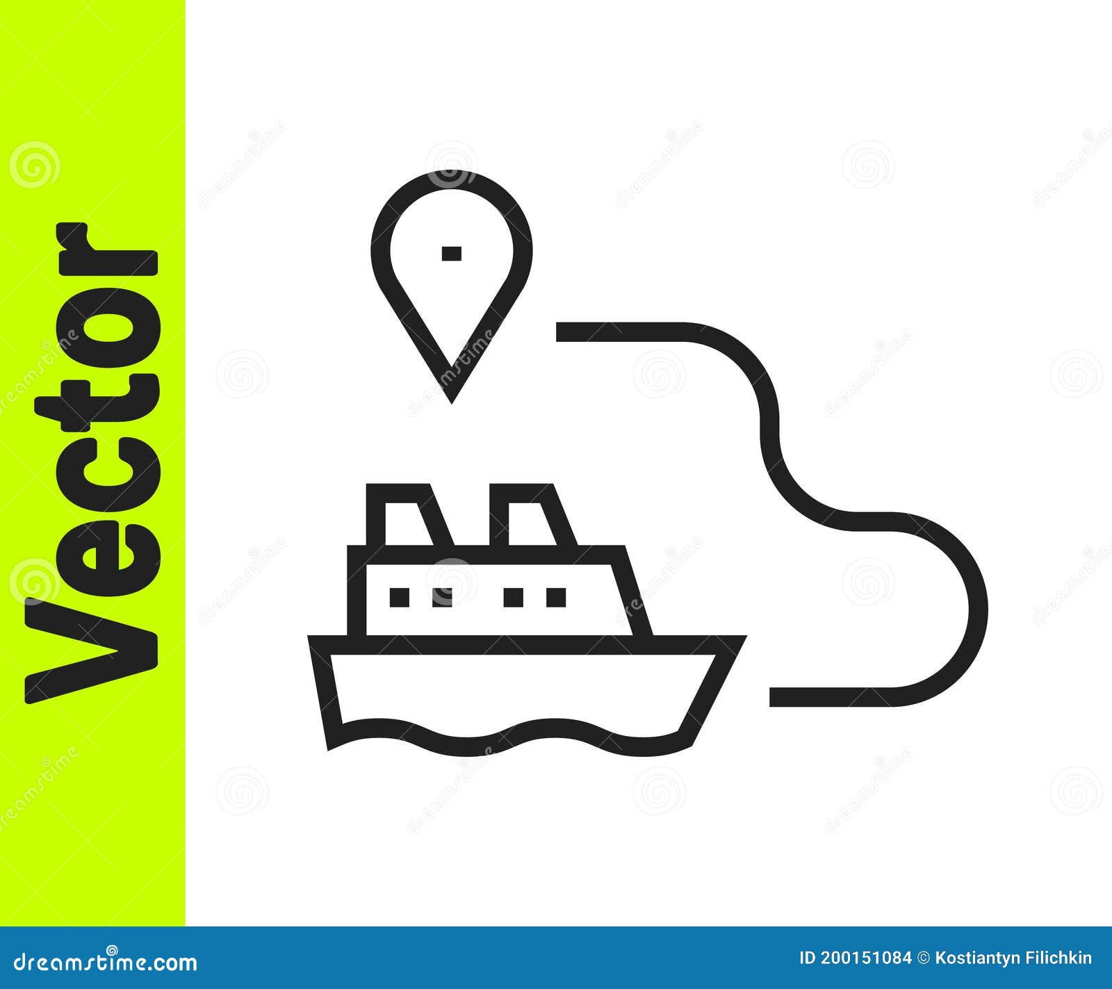 Black Line Ship Line Path of Ship Sea Route with Start Point GPS and ...