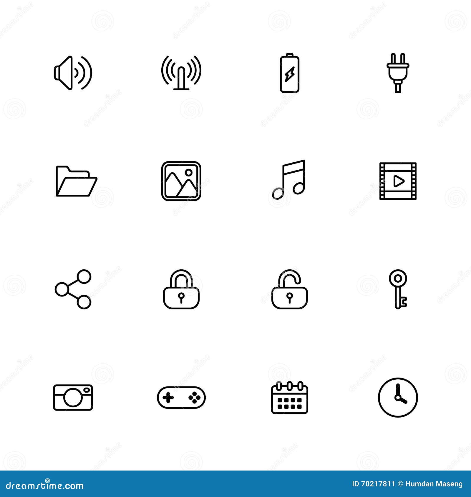 Black Line Simple Web Icon Set Stock Vector - Illustration of camera ...