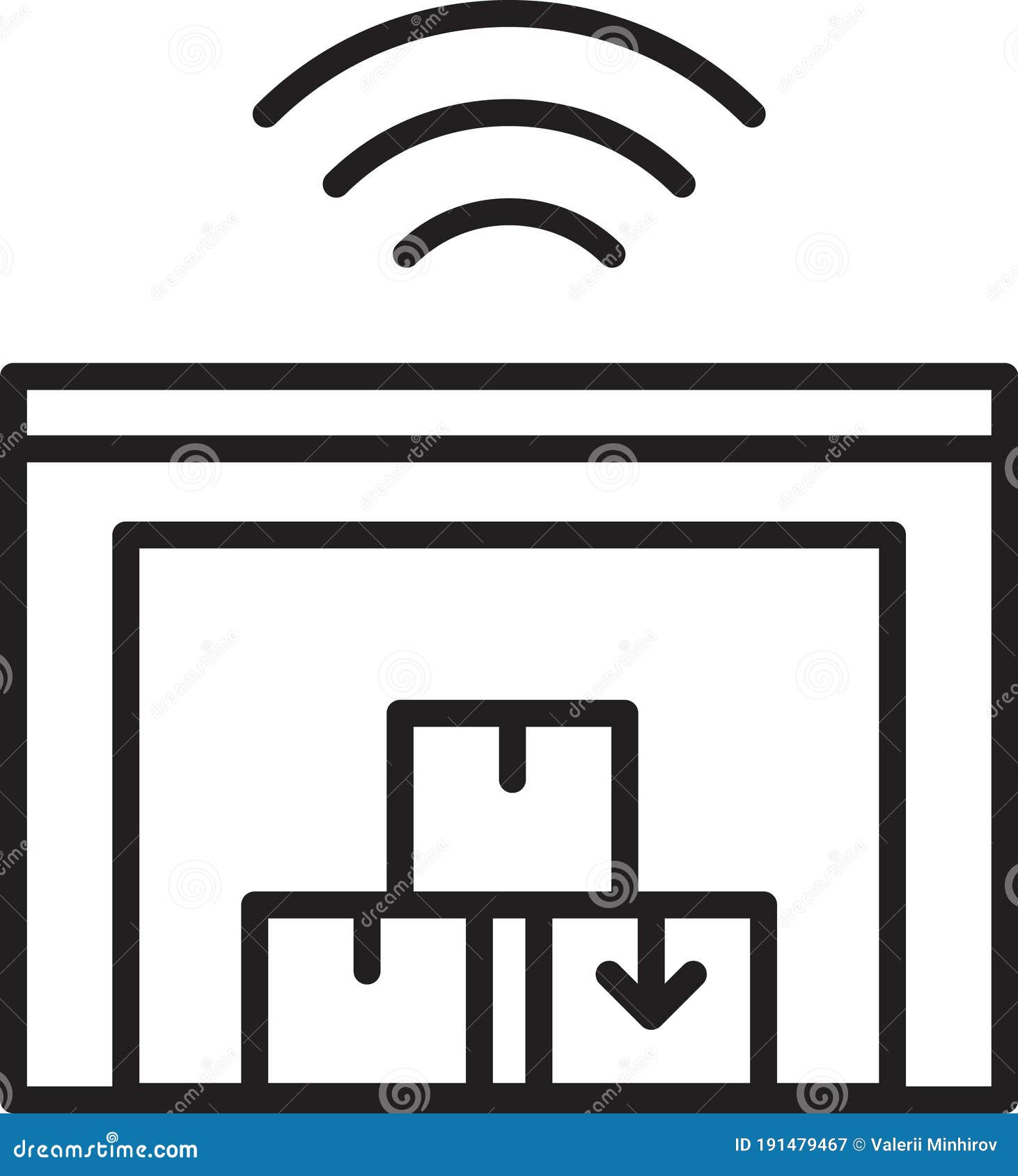 Black Line Smart Warehouse System Icon Isolated on White Background ...