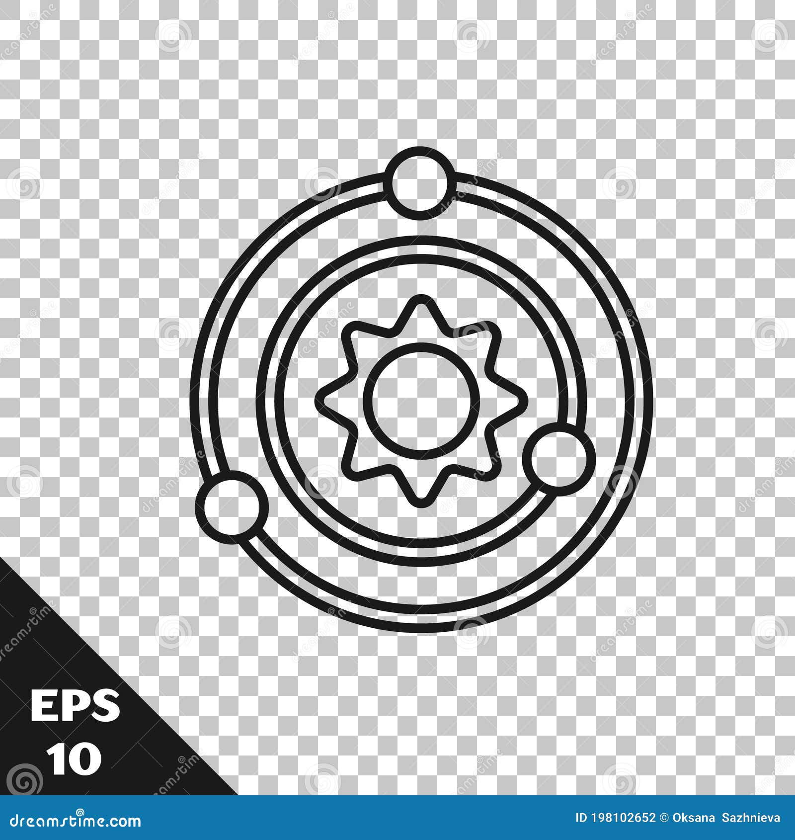Black Line Solar System Icon Isolated on Transparent Background. the ...