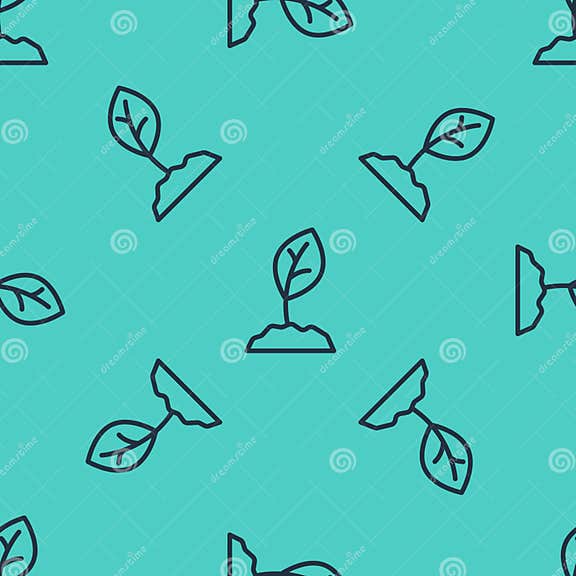 Black Line Sprout Icon Isolated Seamless Pattern on Green Background ... Black Line Sprout Icon Isolated Seamless Pattern on Green Background ...