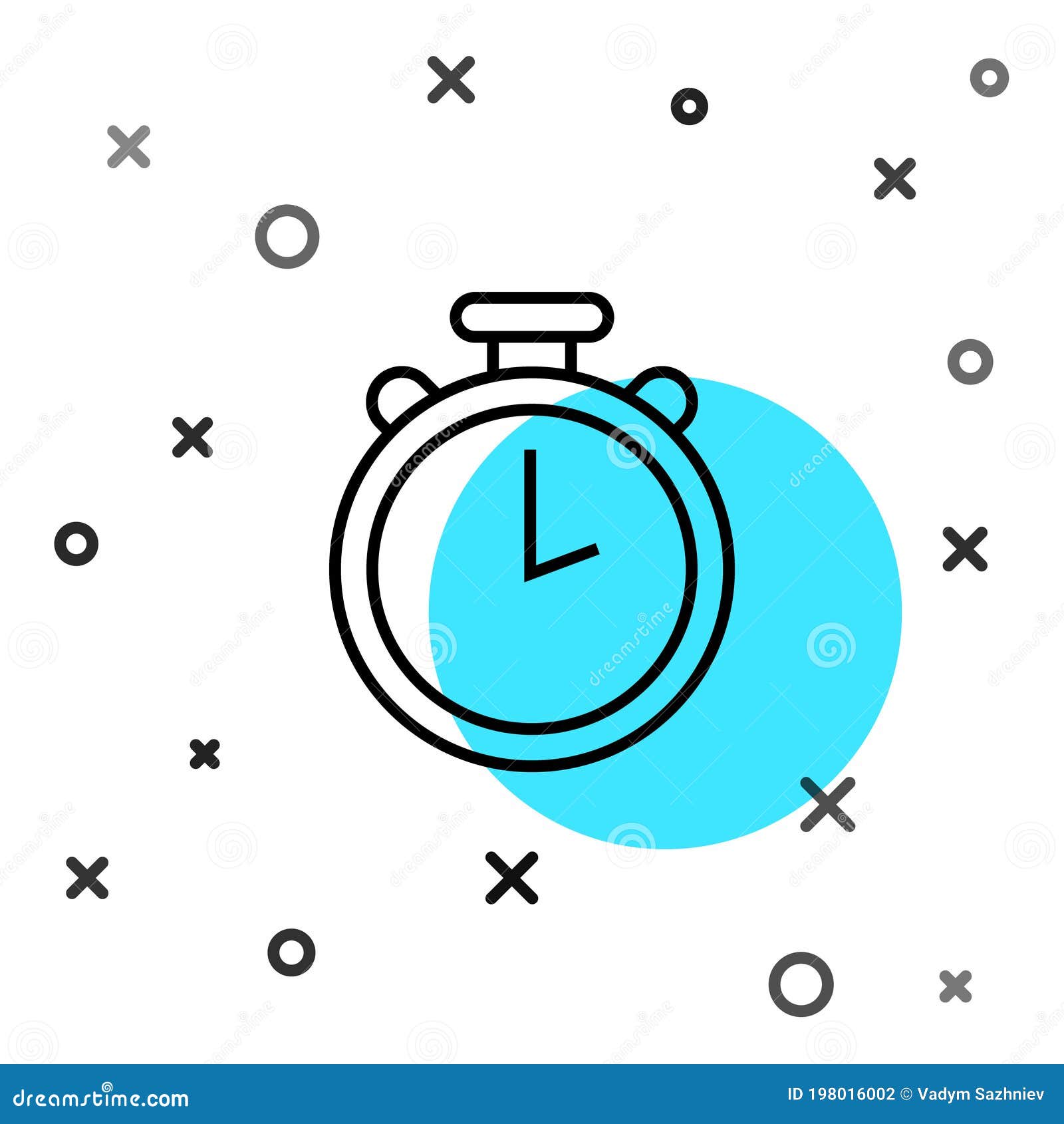 Black Line Stopwatch Icon Isolated on White Background. Time Timer Sign. Chronometer Sign ...