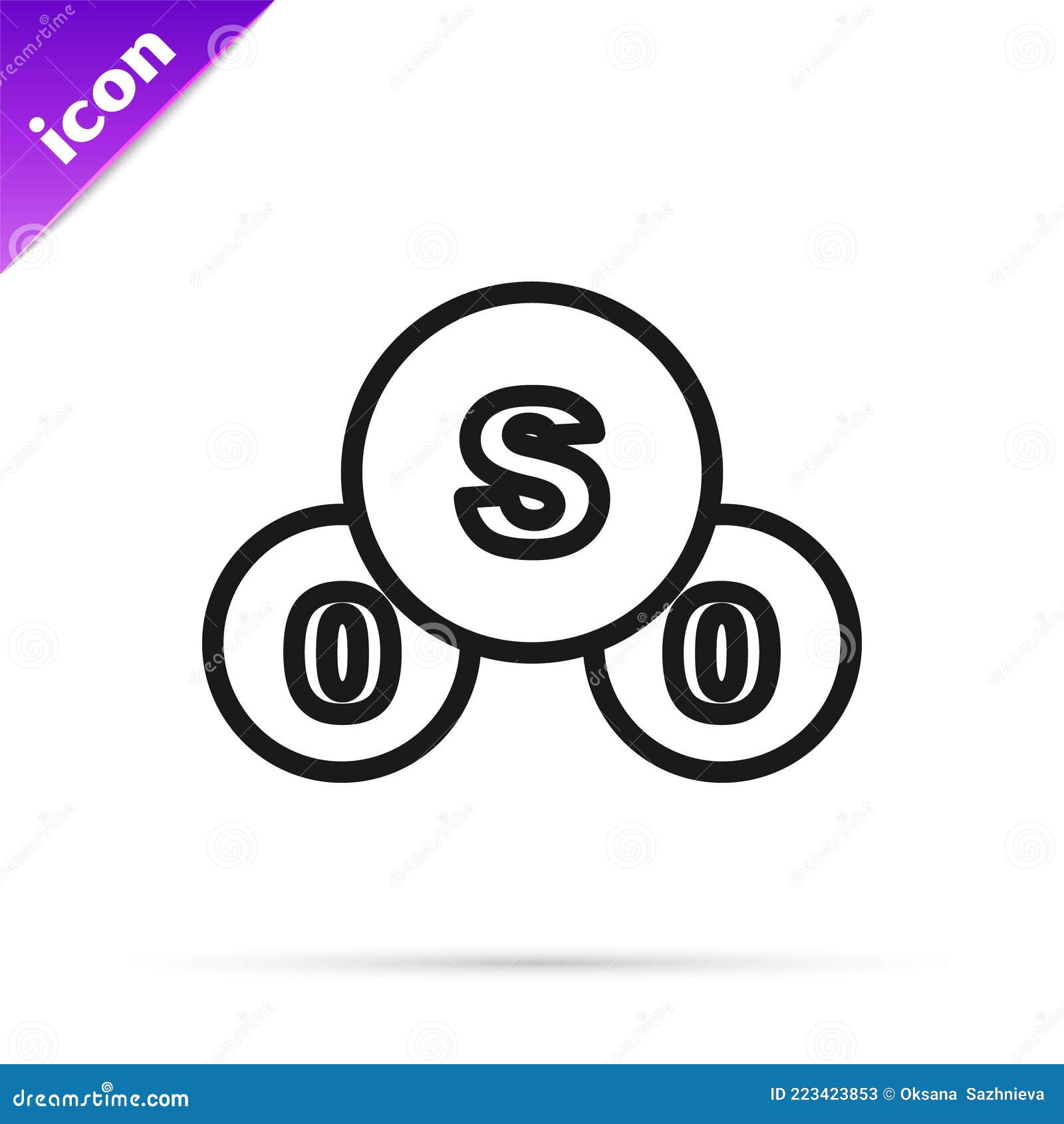 Black Line Sulfur Dioxide SO2 Gas Molecule Icon Isolated on White ...