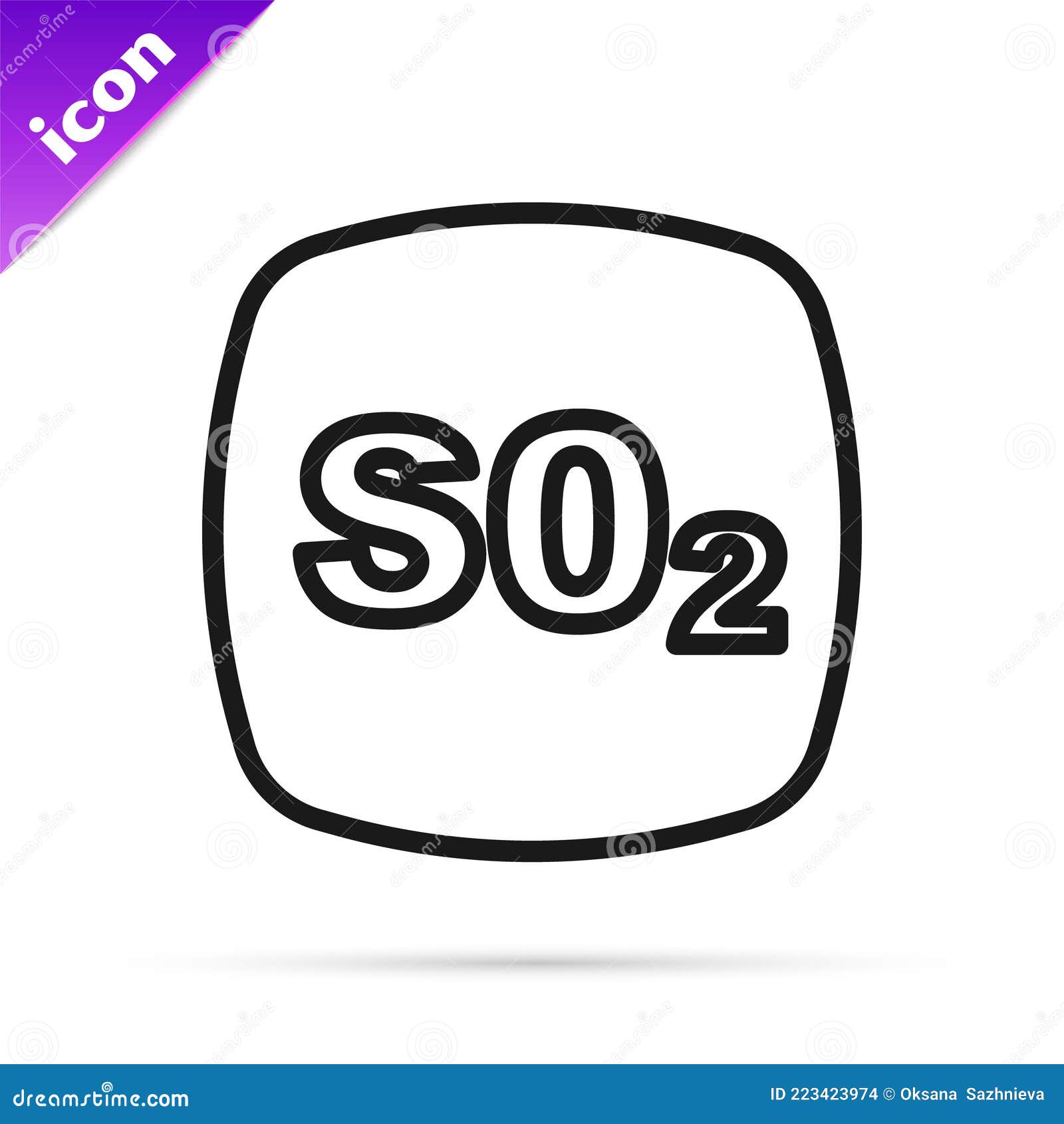 Black Line Sulfur Dioxide SO2 Gas Molecule Icon Isolated on White ...