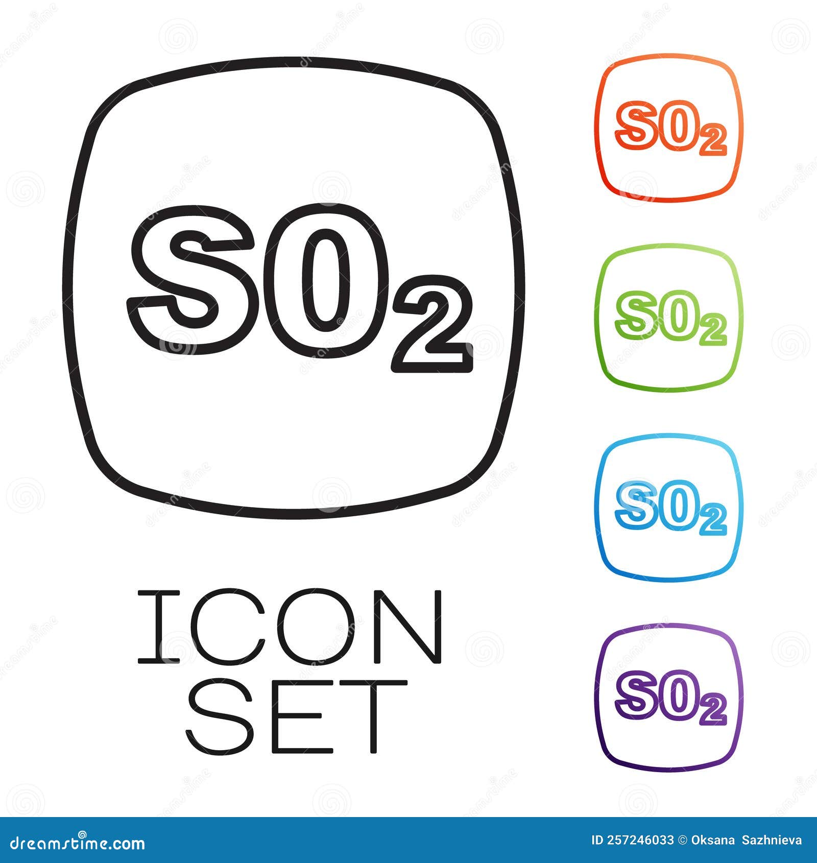 Black Line Sulfur Dioxide SO2 Gas Molecule Icon Isolated on White ...