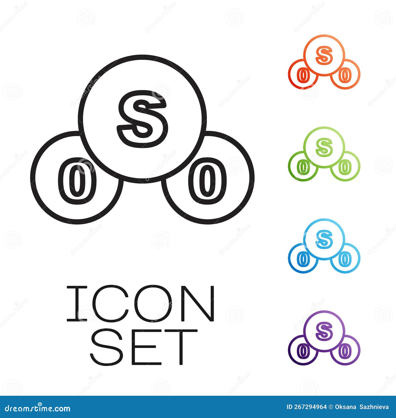 Black Line Sulfur Dioxide SO2 Gas Molecule Icon Isolated on White ...