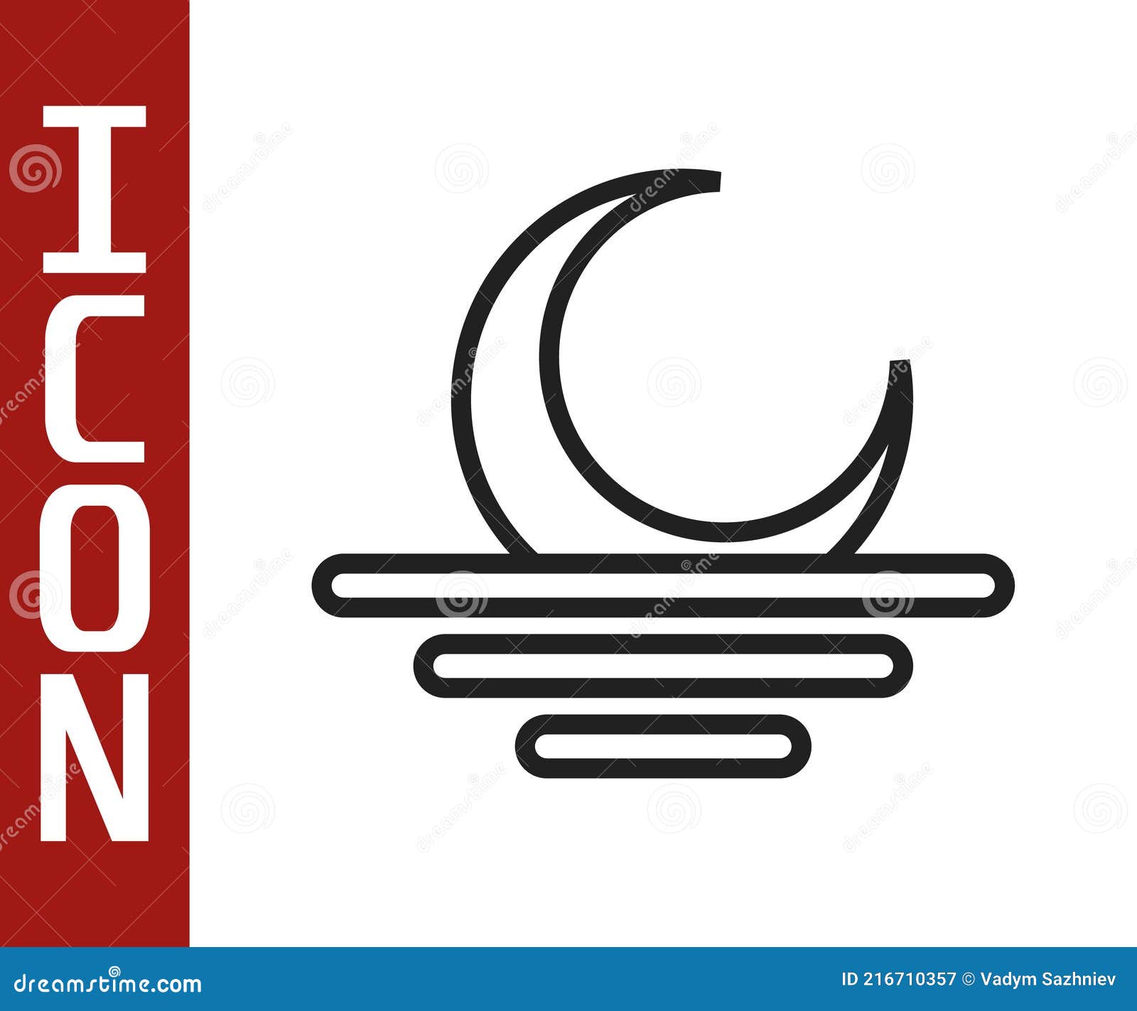 Black Line Sunset Icon Isolated on White Background. Vector Stock ...