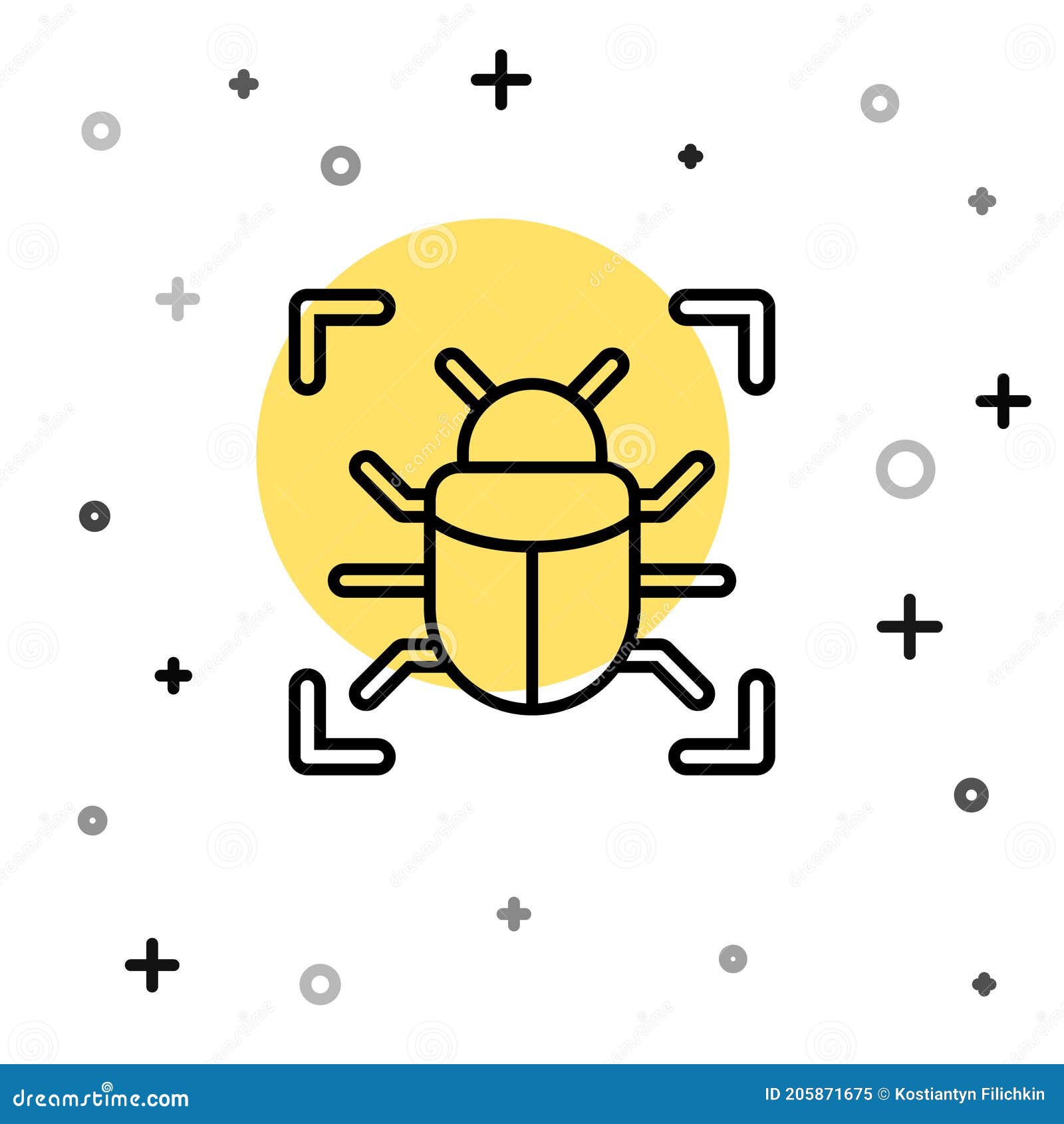 Black Line System Bug Concept Icon Isolated on White Background. Code ...