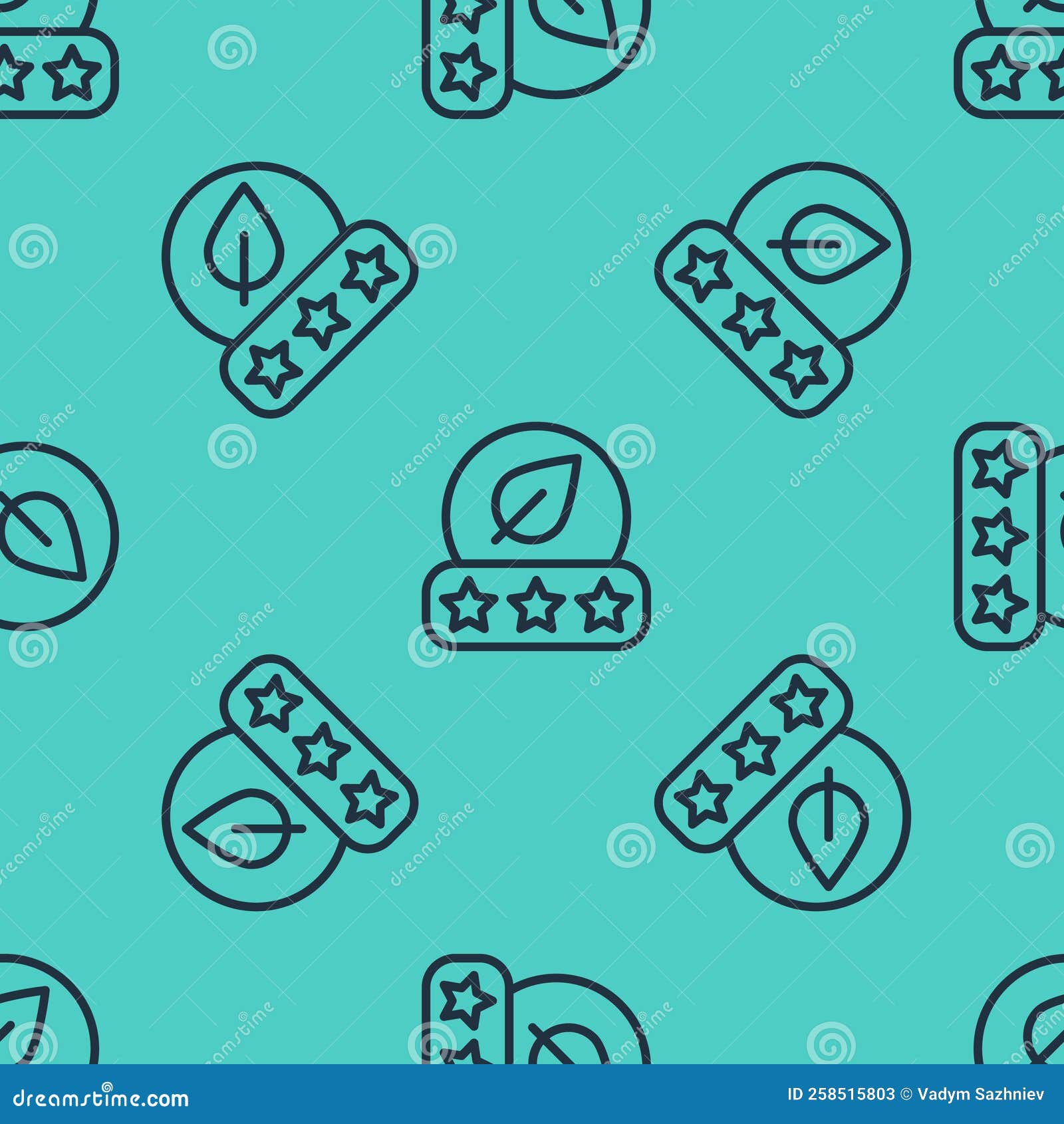 Black Line Tea Leaf Icon Isolated Seamless Pattern on Green Background ...