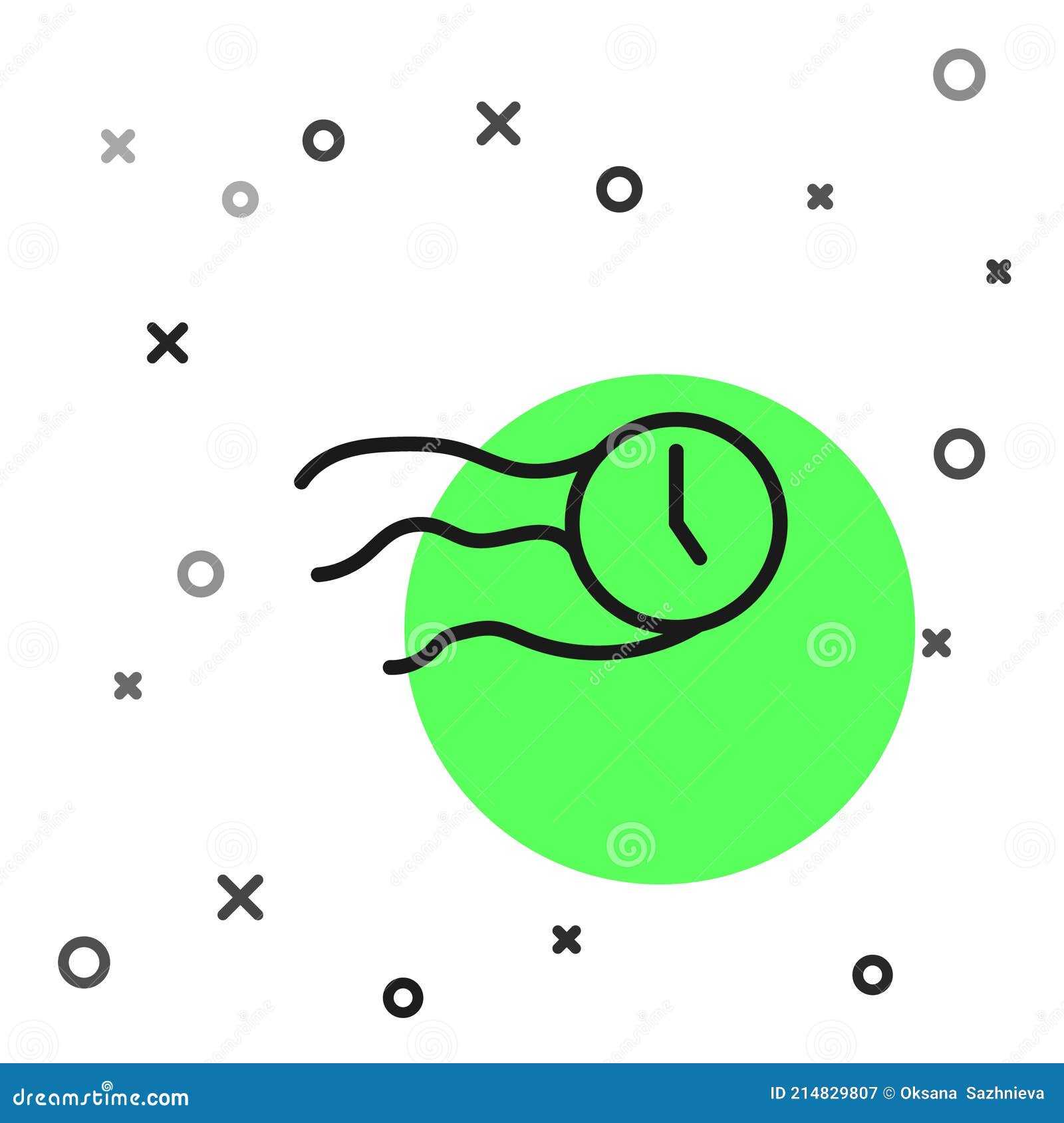 Black Line Time Flies on the Clock Icon Isolated on White Background ...