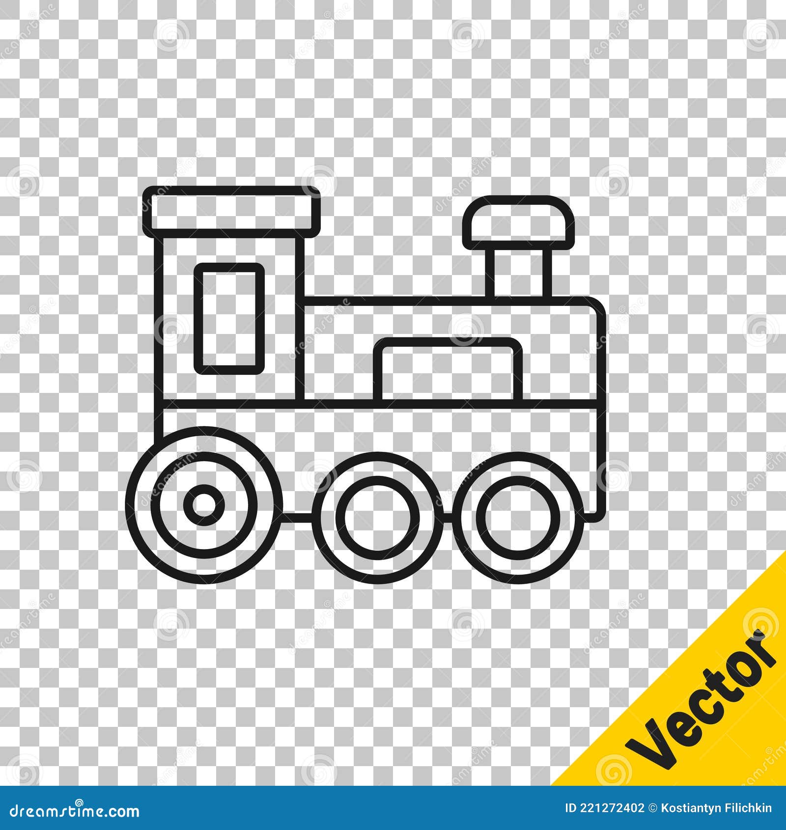 Black Line Toy Train Icon Isolated on Transparent Background. Vector ...
