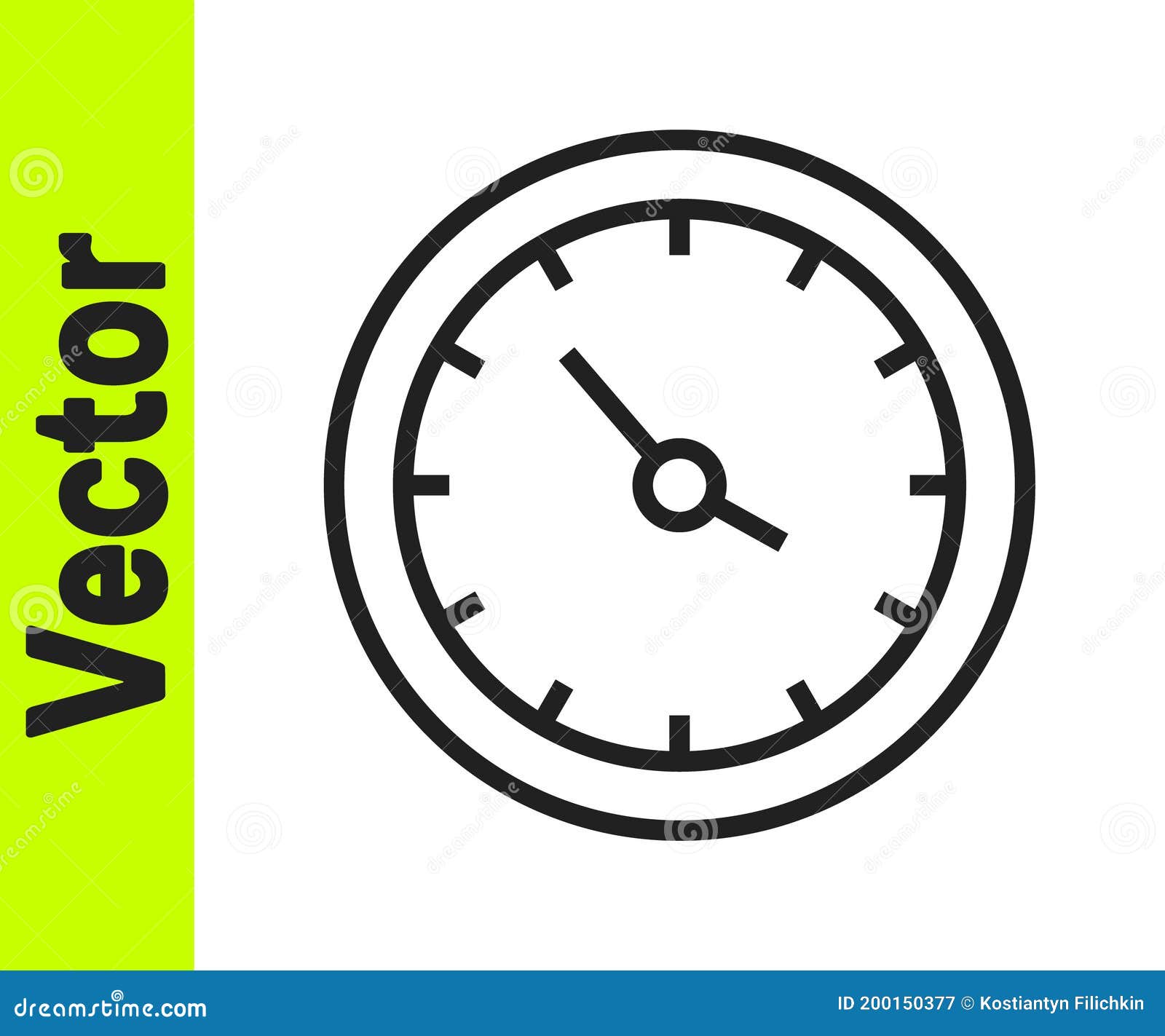 Black Line Train Station Clock Icon Isolated on White Background ...