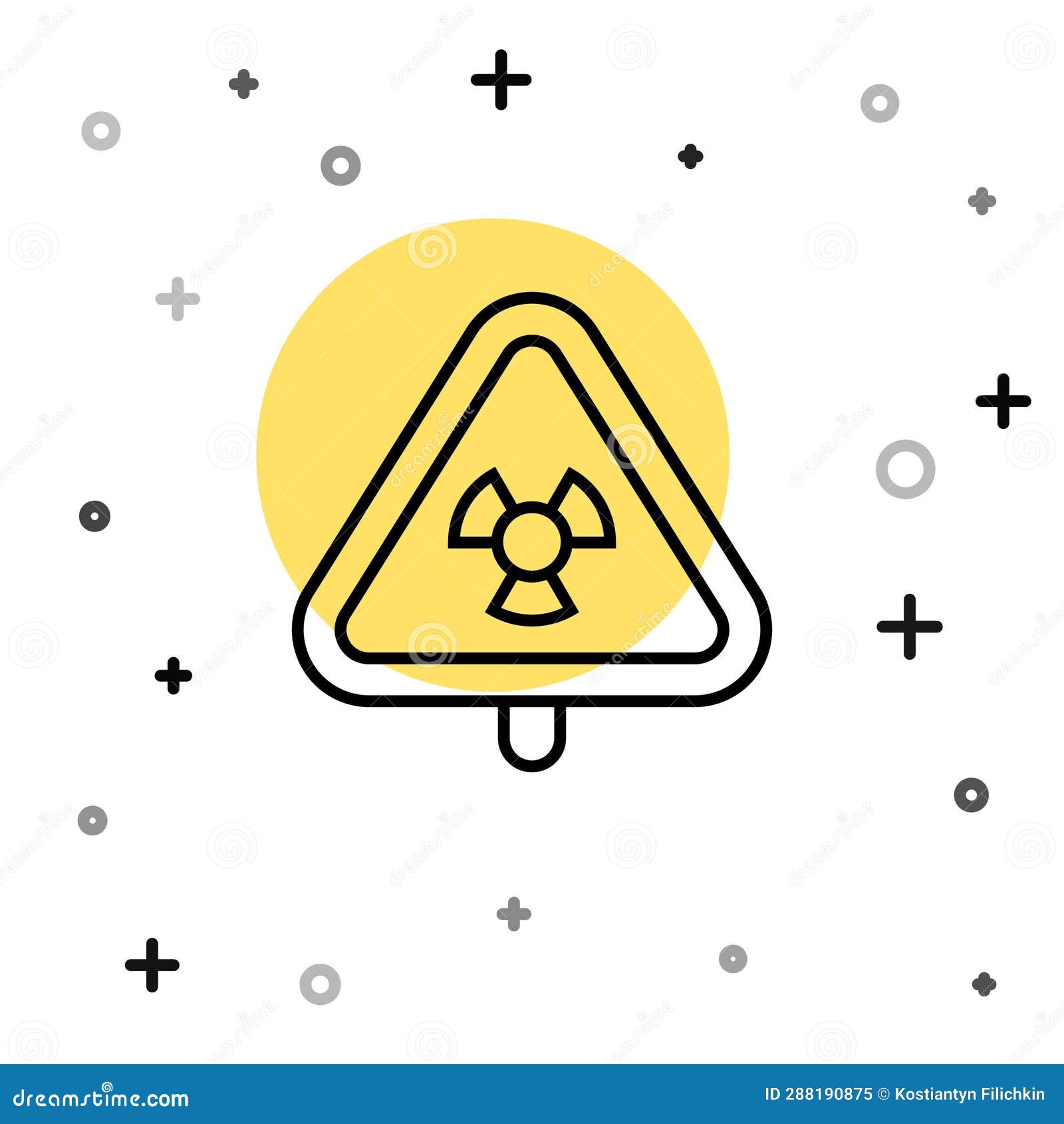 Black Line Triangle Sign with Radiation Symbol Icon Isolated on White ...