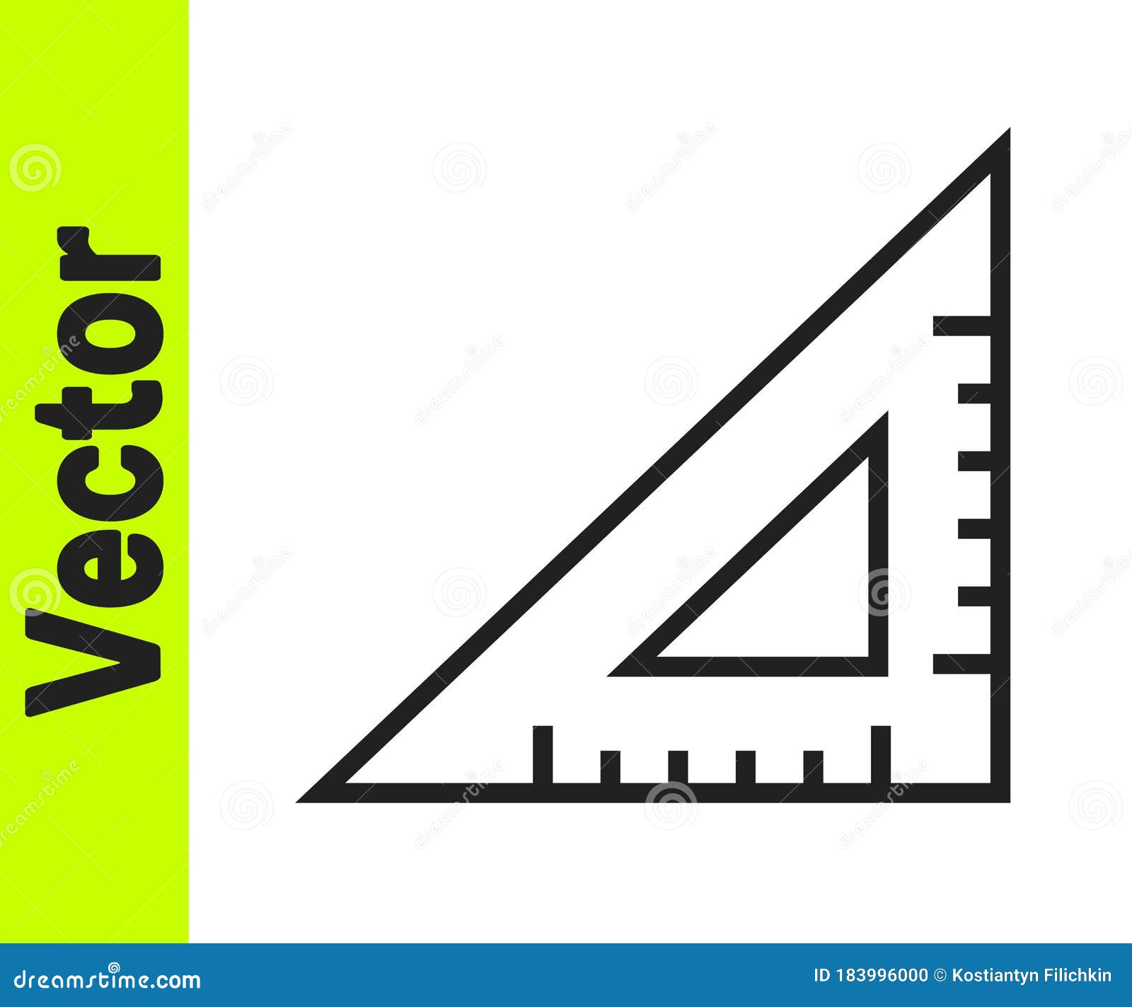 Black Line Triangular Ruler Icon Isolated on White Background ...