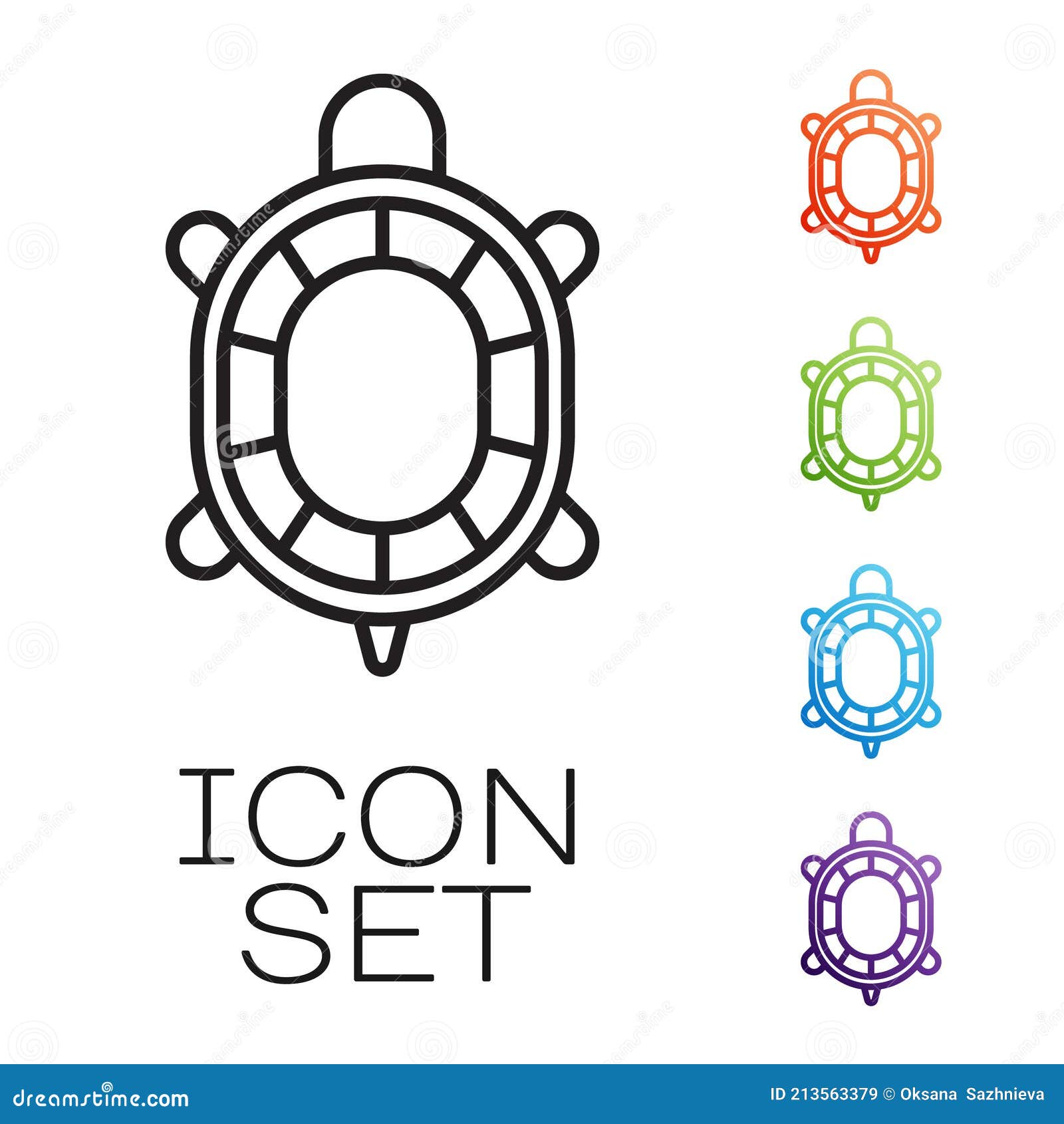 Black Line Turtle Icon Isolated on White Background. Set Icons Colorful ...