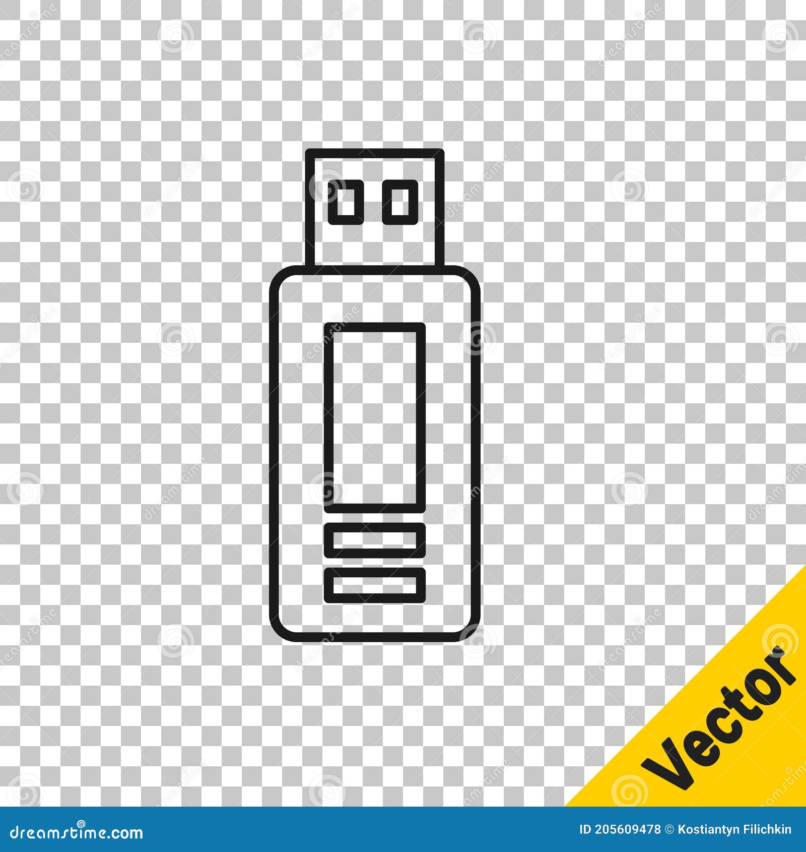 Black Line USB Flash Drive Icon Isolated on Transparent Background ...