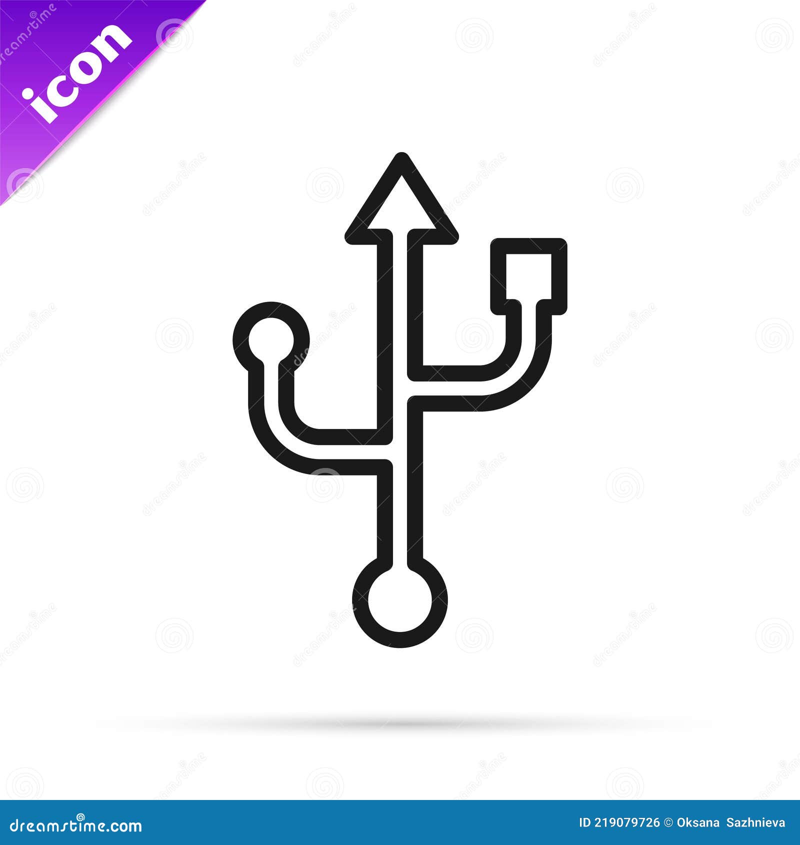 Black Line USB Symbol Icon Isolated on White Background. Vector Stock ...