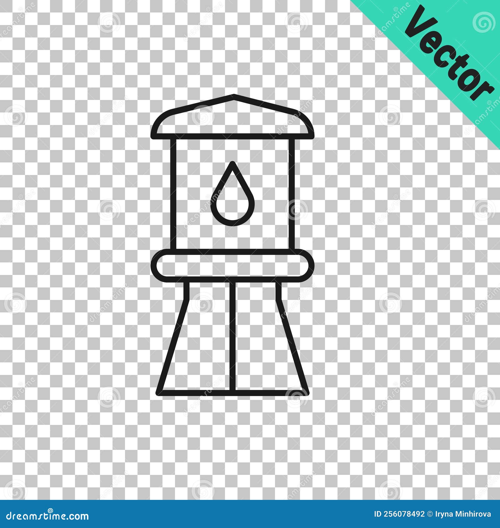 Black Line Water Tower Icon Isolated on Transparent Background. Vector ...