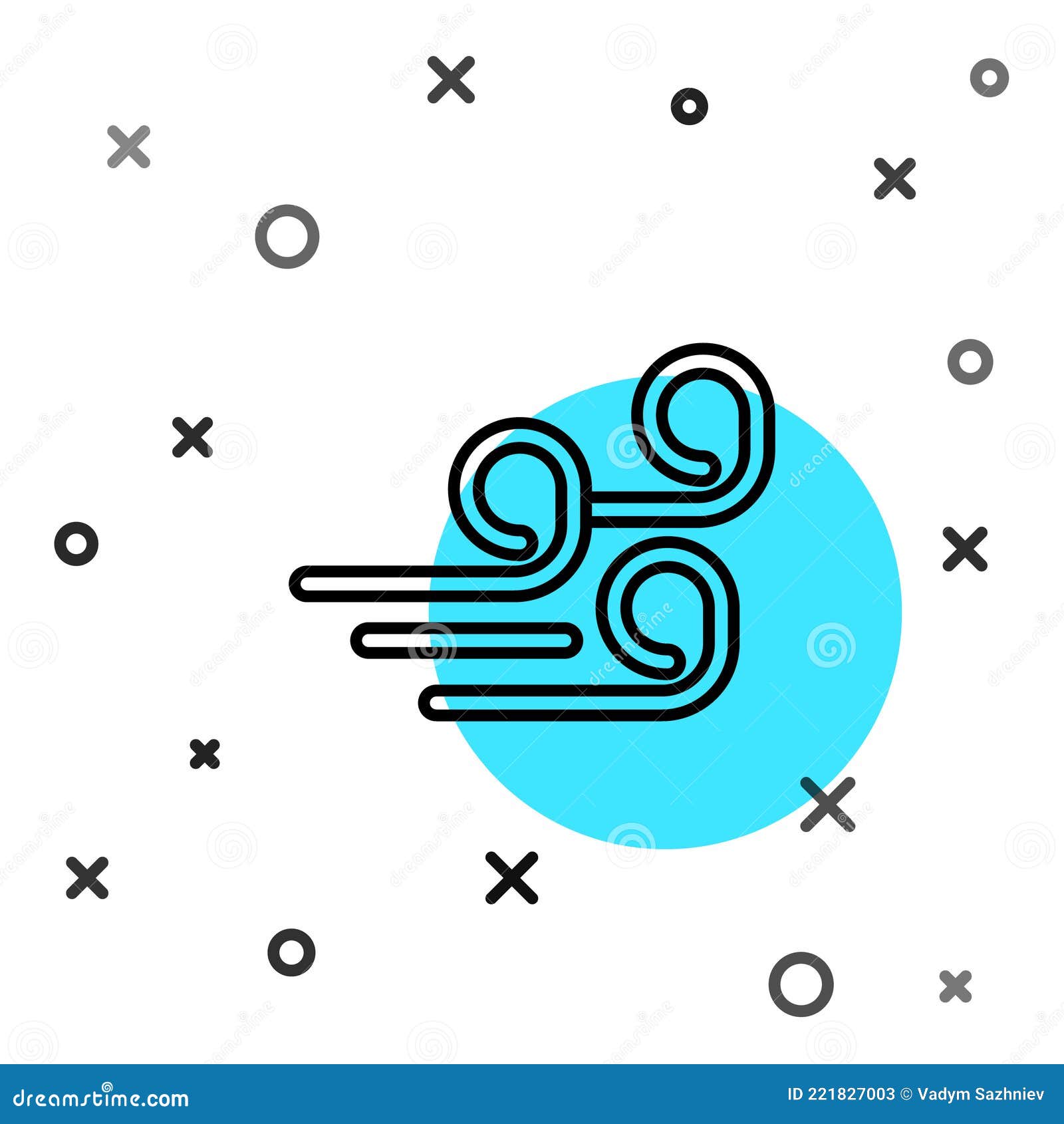 Black Line Windy Weather Icon Isolated on White Background. Cloud and ...