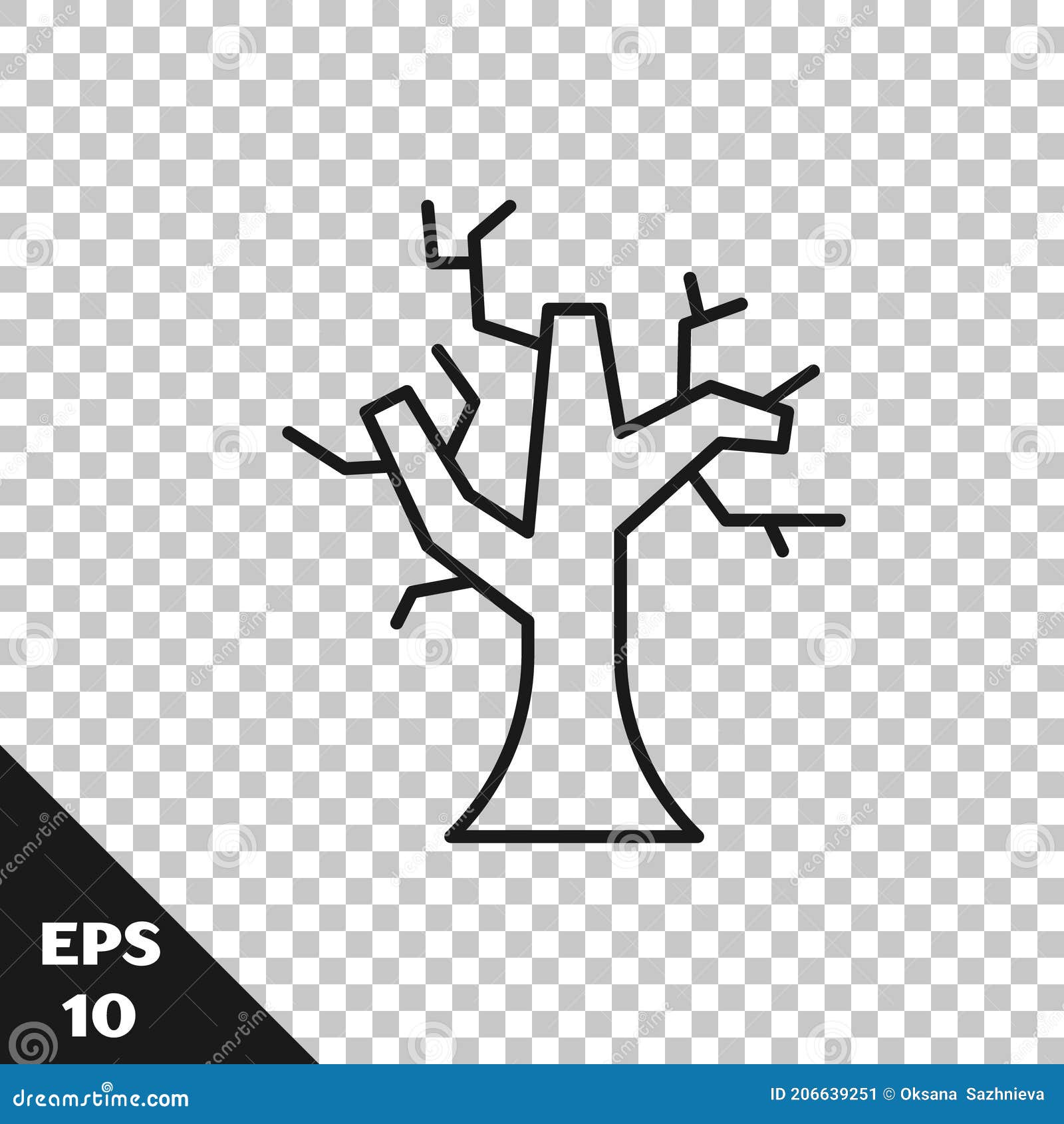 Black Line Withered Tree Icon Isolated On Transparent Background. Bare ...