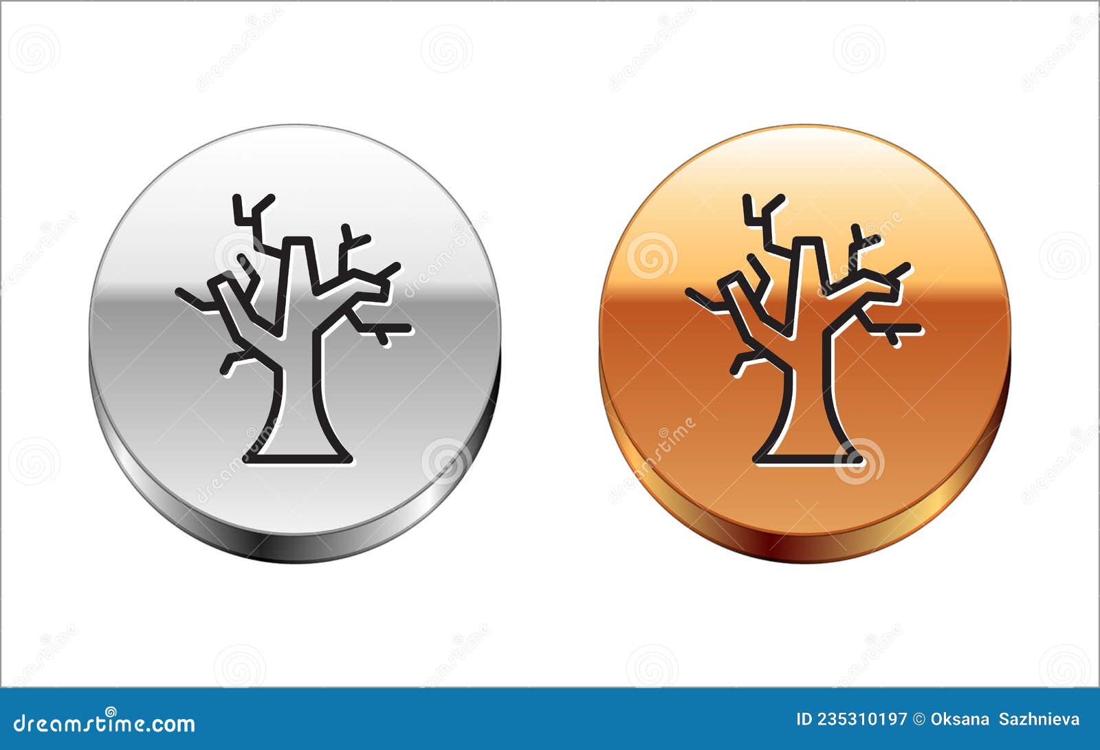 Silver Withered Tree Icon Isolated On Dark Blue Background. Bare Tree ...