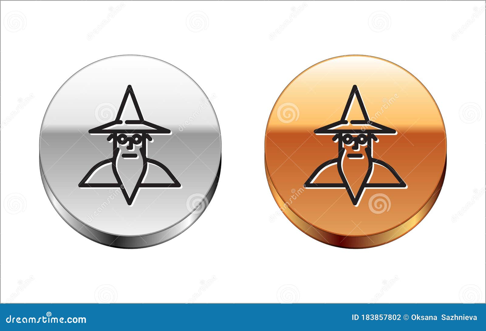 Black Line Wizard Warlock Icon Isolated on White Background. Silver ...