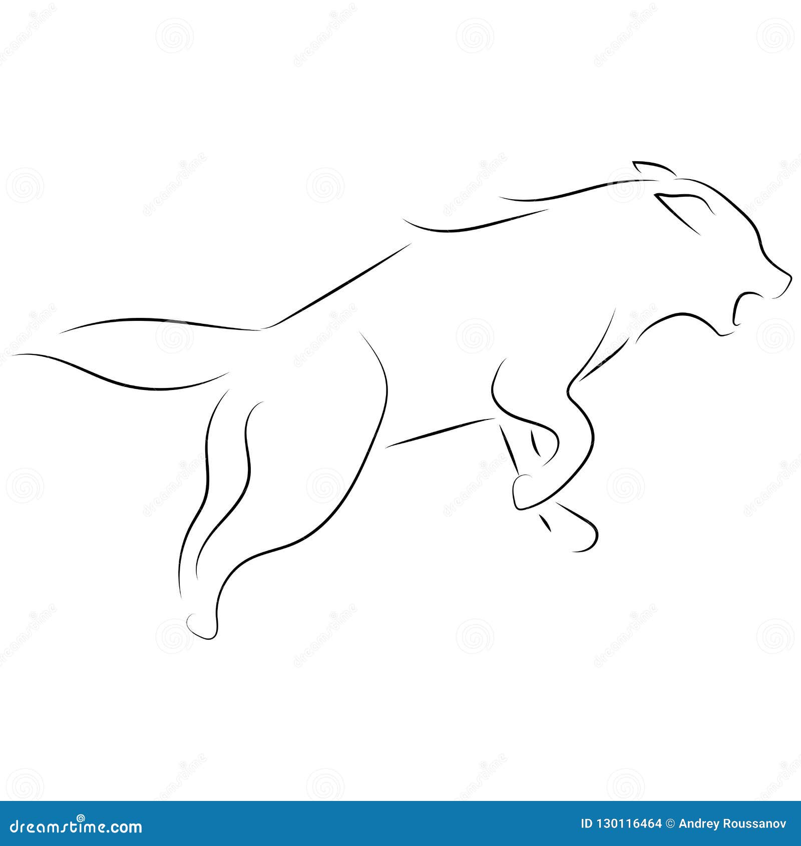 Black Line Wolf on White Background. Hand Drawn Linear Sketch Stock ...